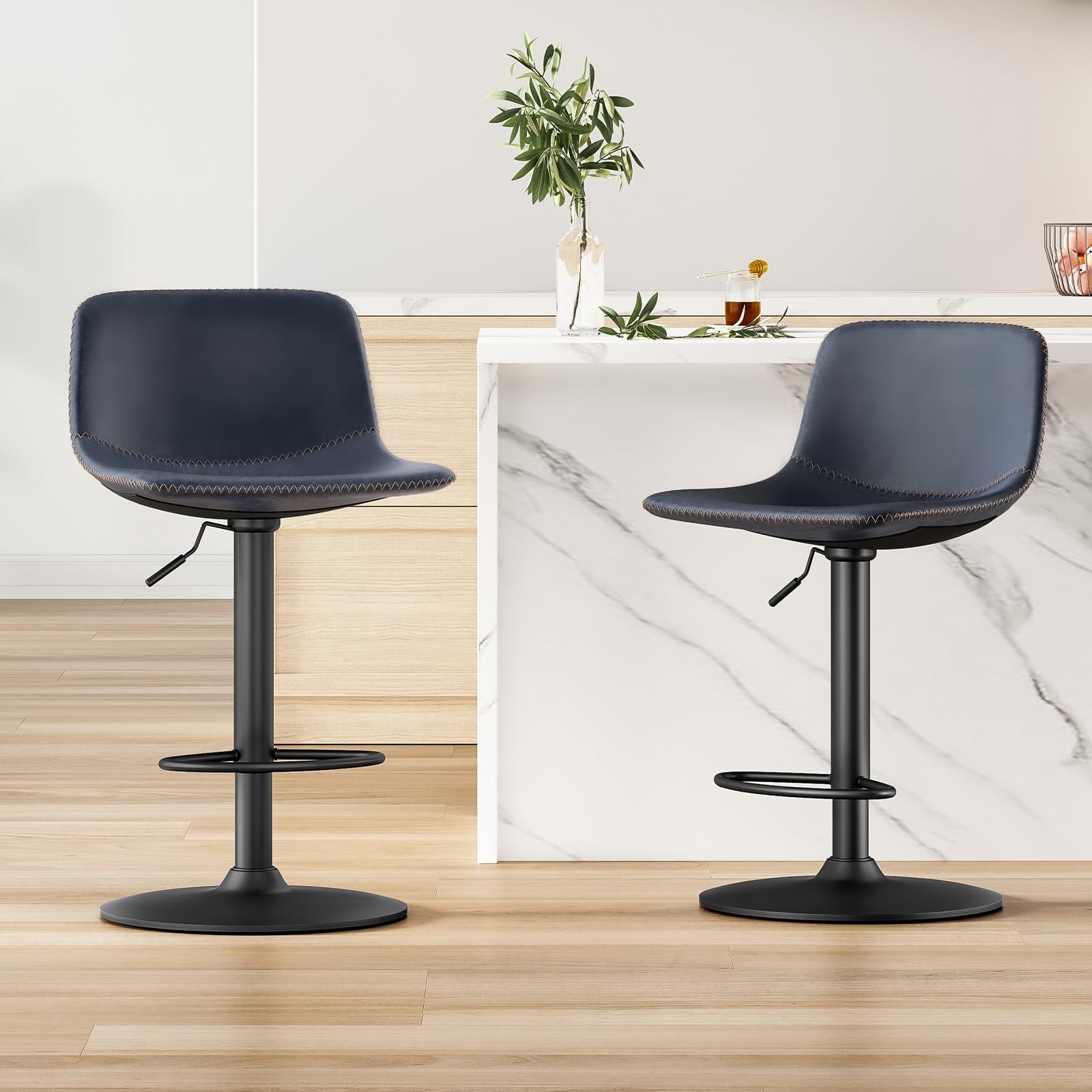 Farini Adjustable Bar Stools Set of 2, Modern Swivel Bar Stools, Bar ...