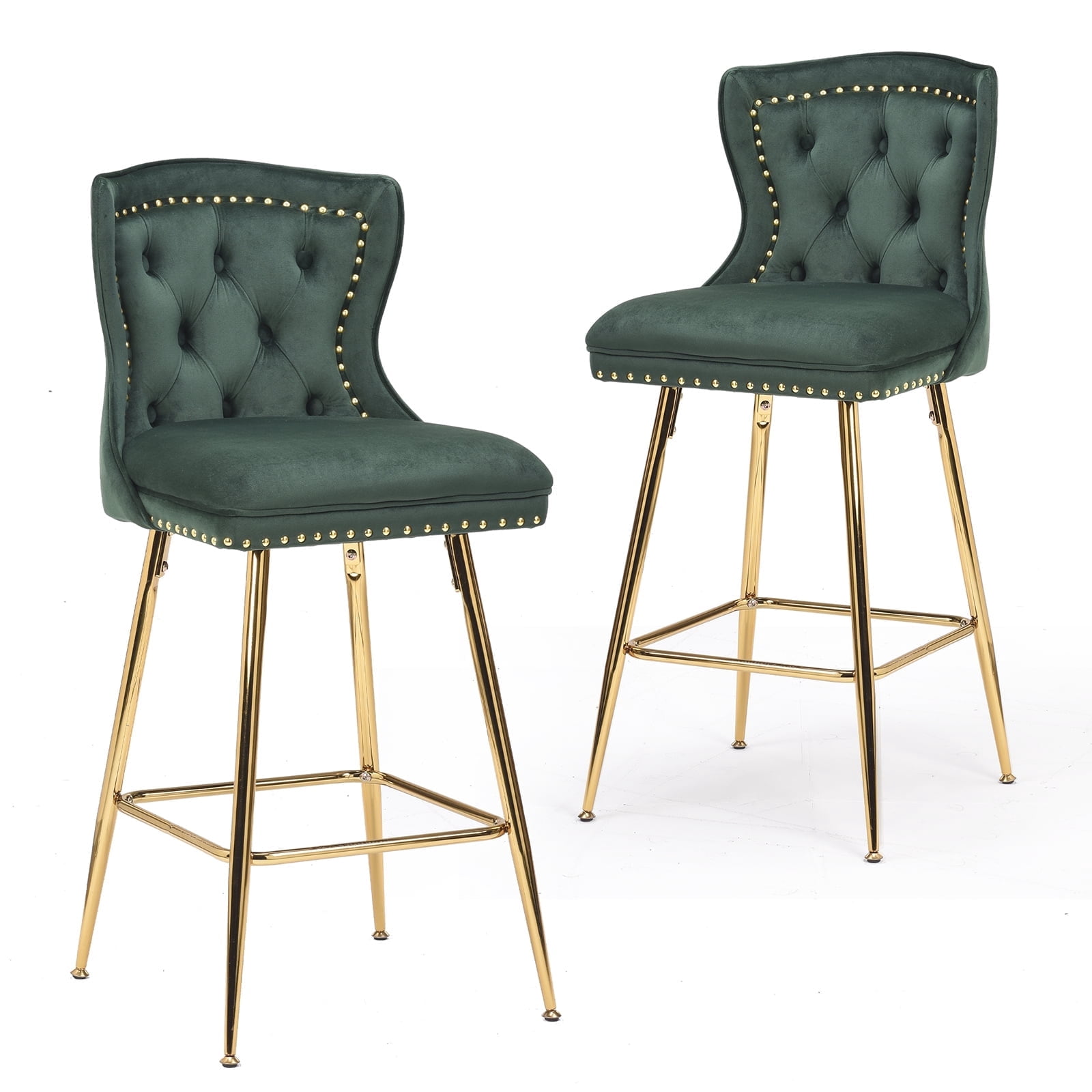 Farini Bar Stools Set of 2, Velvet Counter Height Stools with Metal ...