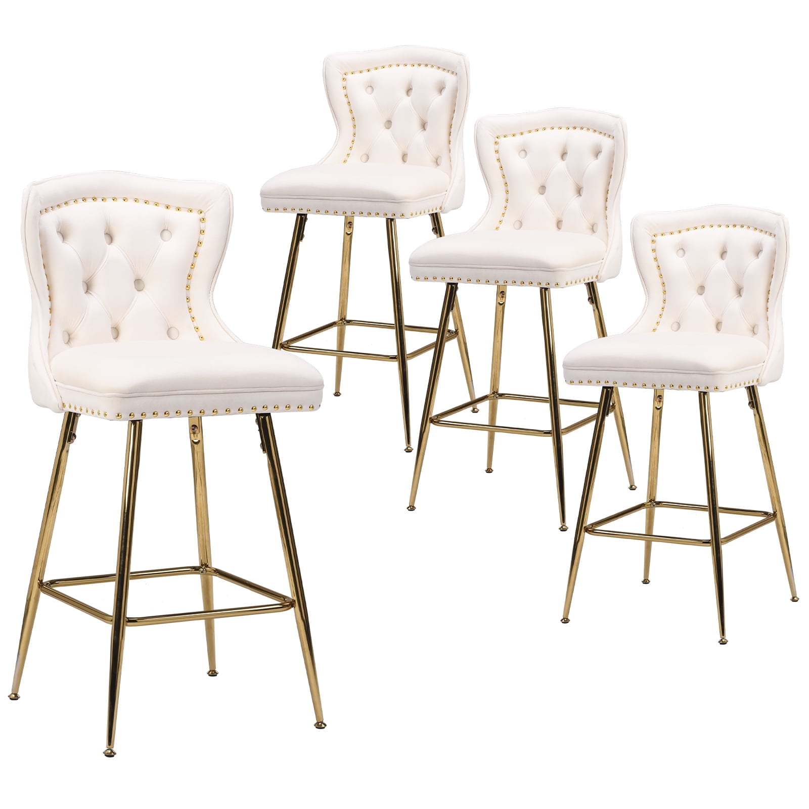 Farini Bar Stools Set of 4, Velvet Counter Height Stools with Metal ...