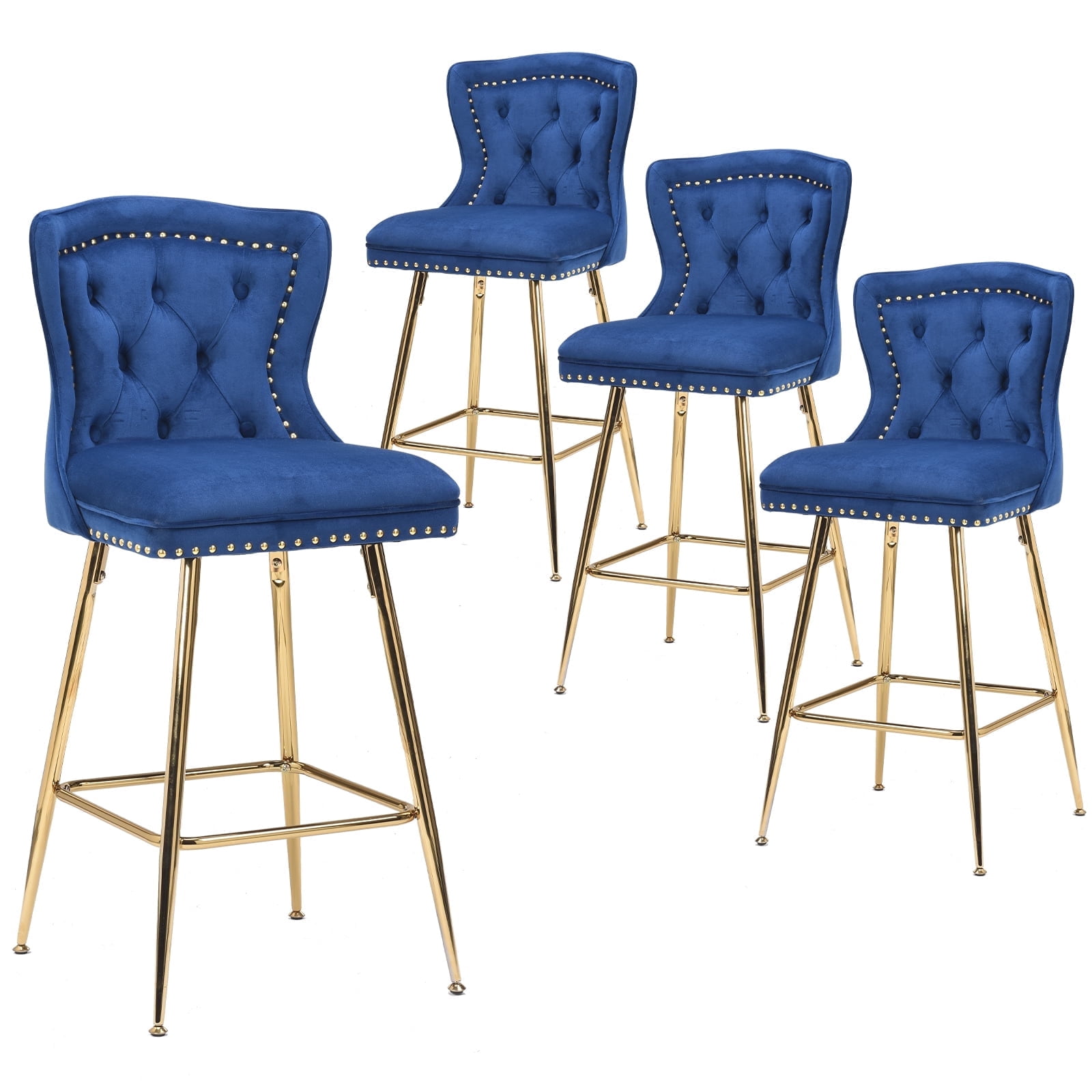Farini Bar Stools Set of 4, Velvet Counter Height Stools with Metal ...