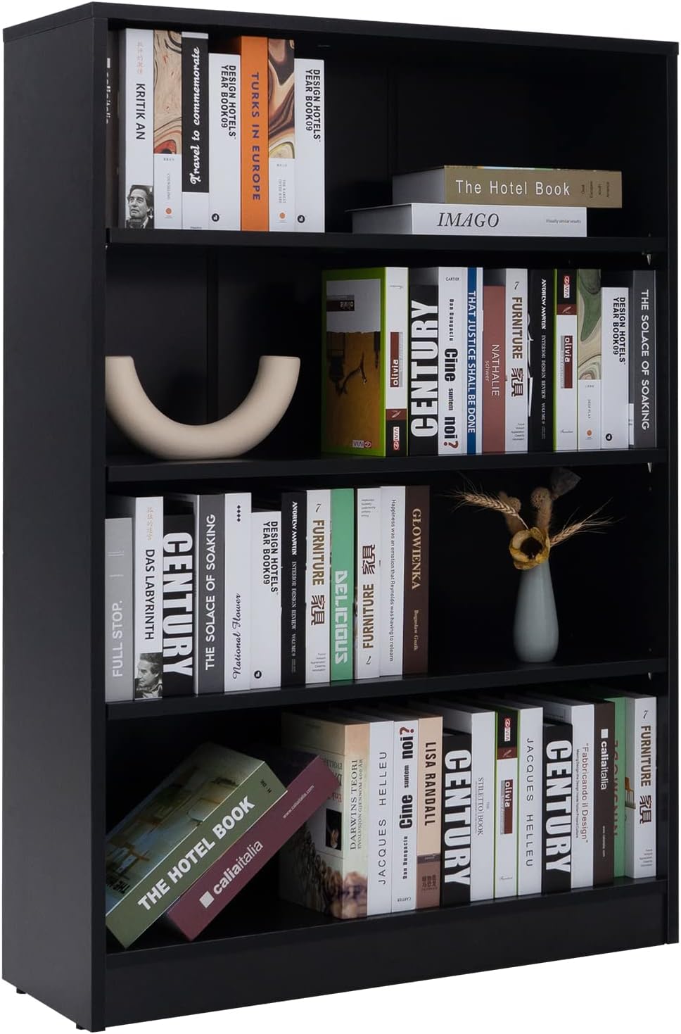 Farini Black Bookshelf for Bedroom 4 Shelf Office Bookcase 48 Inches ...