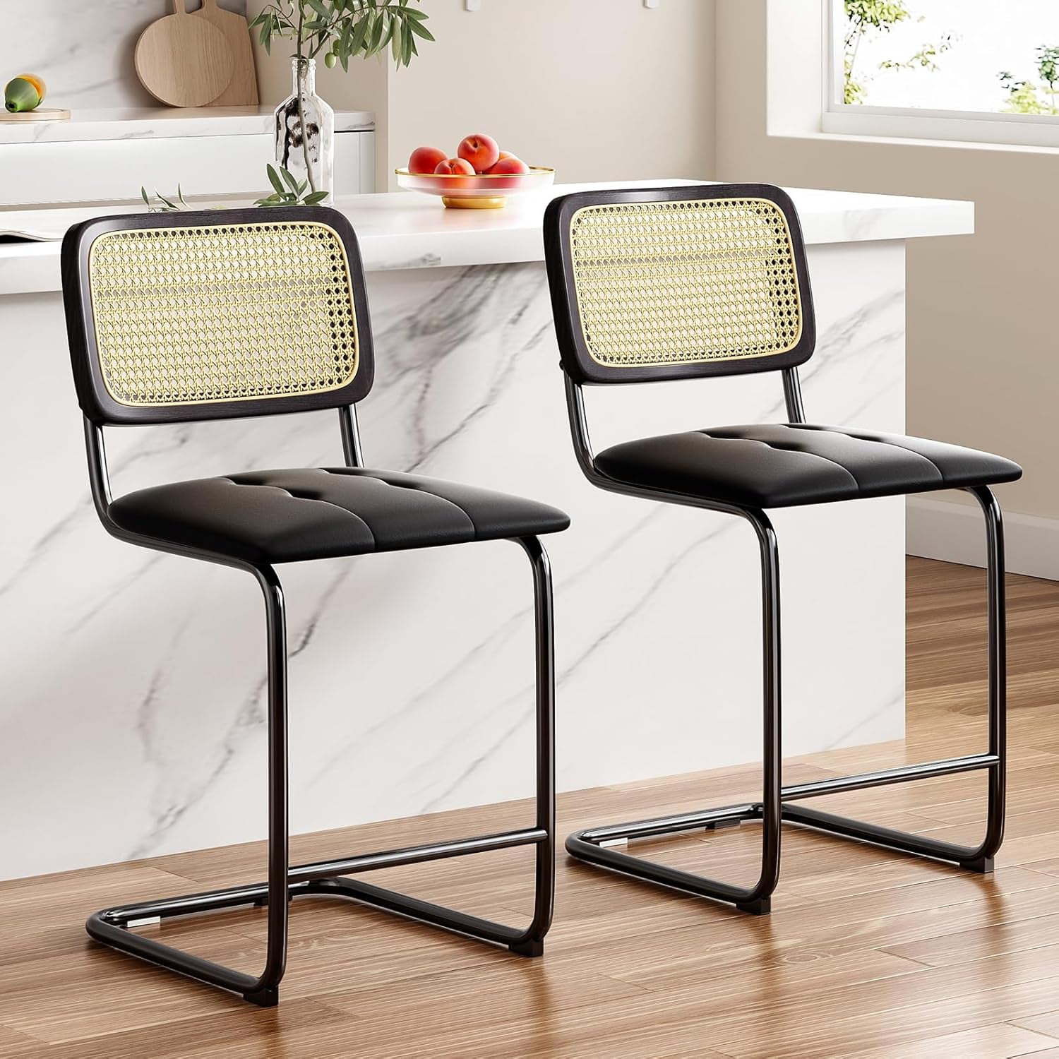 Farini Counter Height Bar Stools Set of 2, Upholstered PU Leather ...