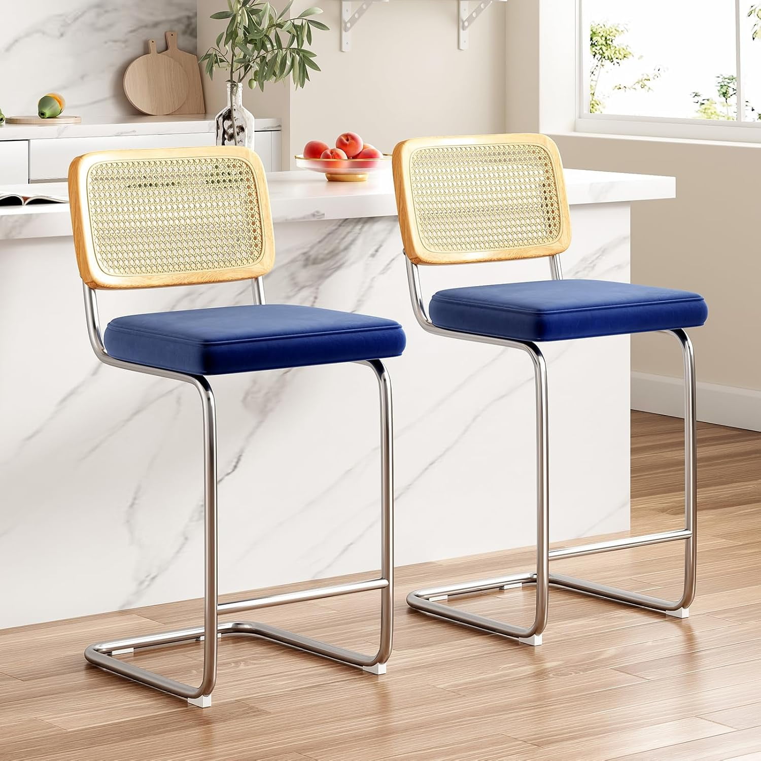 Farini Counter Height Bar Stools Set of 2, Upholstered Velvet Barstools ...