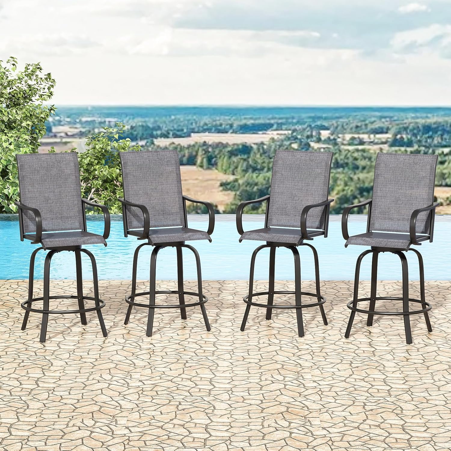 Farini Outdoor Bar Stools Set of 4, 360°Swivel Patio Barstools with ...