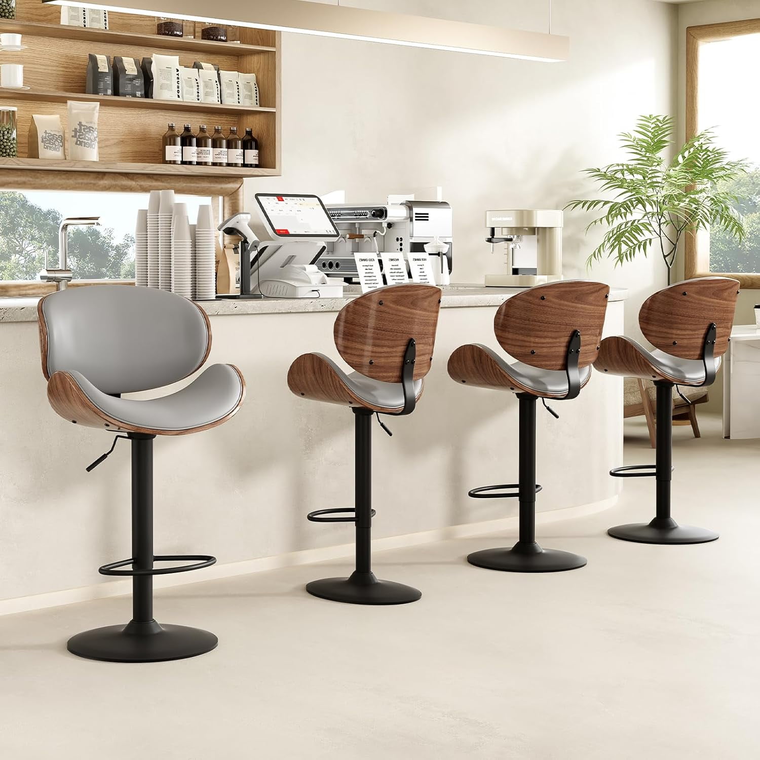 Farini Swivel Counter Height Bar Stools Set of 4, Adjustable Faux ...