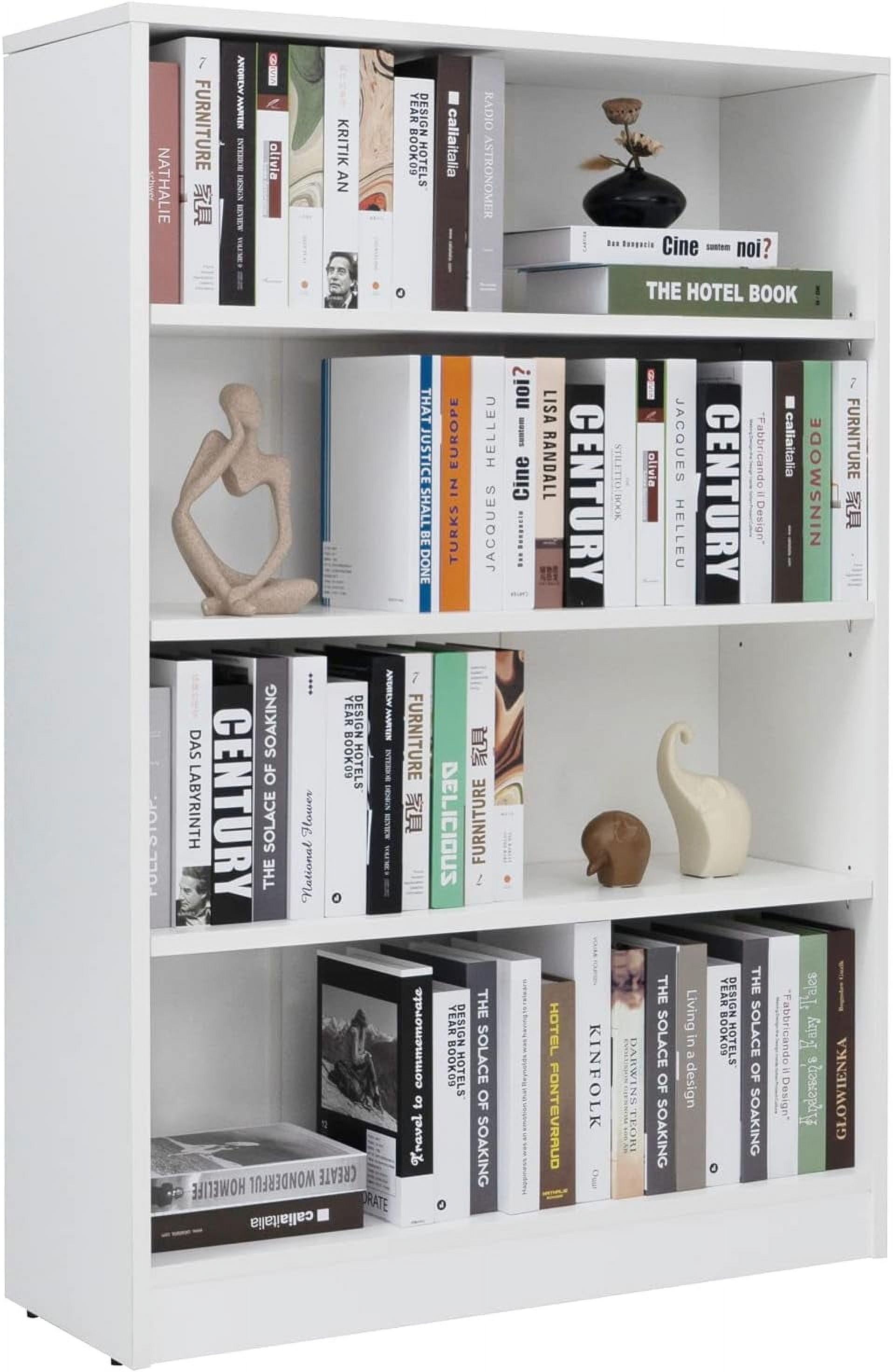 Farini White Bookshelf for Bedroom 4 Shelf Office Bookcase 48 Inches ...