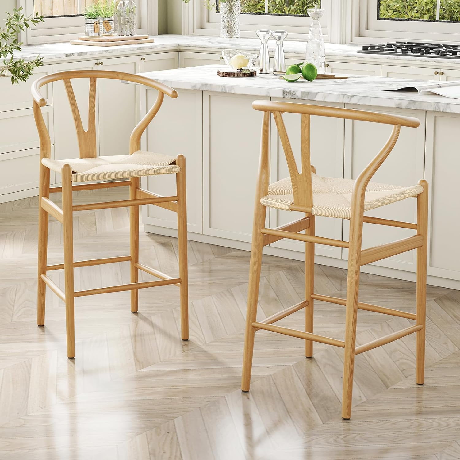 Farini Wishbone Counter Height Barstool, Fully Assembled Weave Bar ...