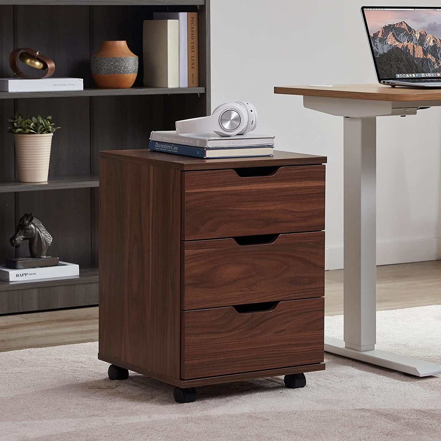 Farini Wood File Cabinet for Home Office,Under Desk 3 Drawer Mobile ...