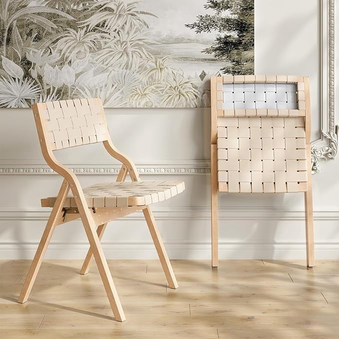 Farini Wood Folding Dining Chairs Set of 2, Foldable Stackable Wooden ...