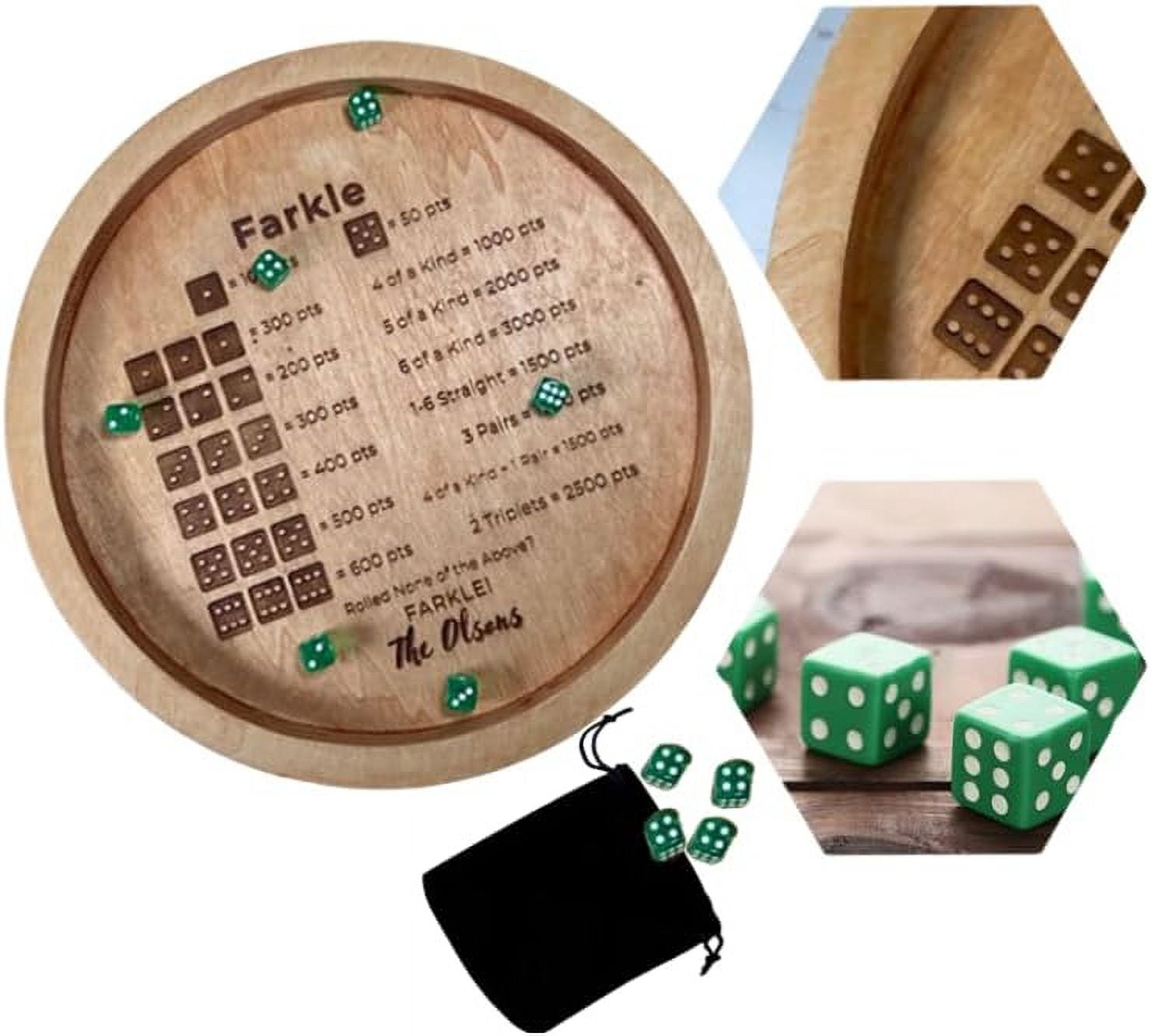 Farkle Dice Tray,Farkle Classic Dice Game with 12" Wood Tray 2 Sets of ...