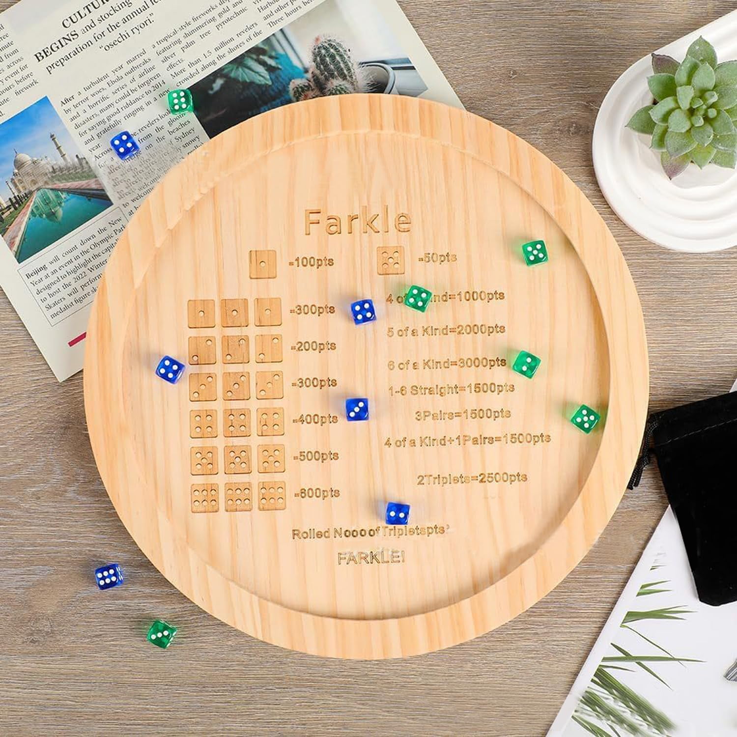 Farkle Dice Tray Party Game - Classic Fast-Paced Family Fun with 6 Dice, Farkle Dice Tray Dice ...