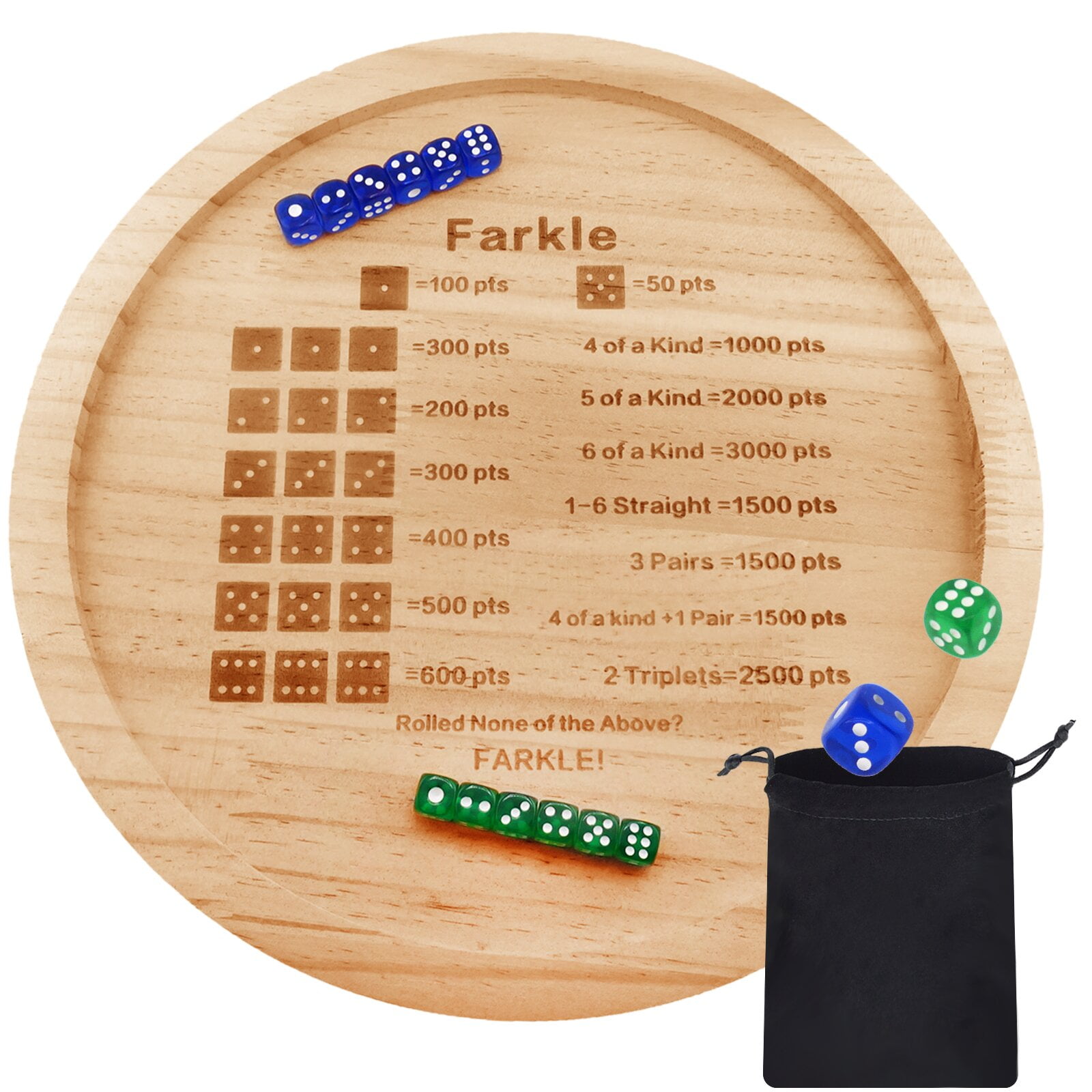 Farkle Dice Tray with 2 Sets of 6 Pearl Dice- Wooden Classic Game for ...