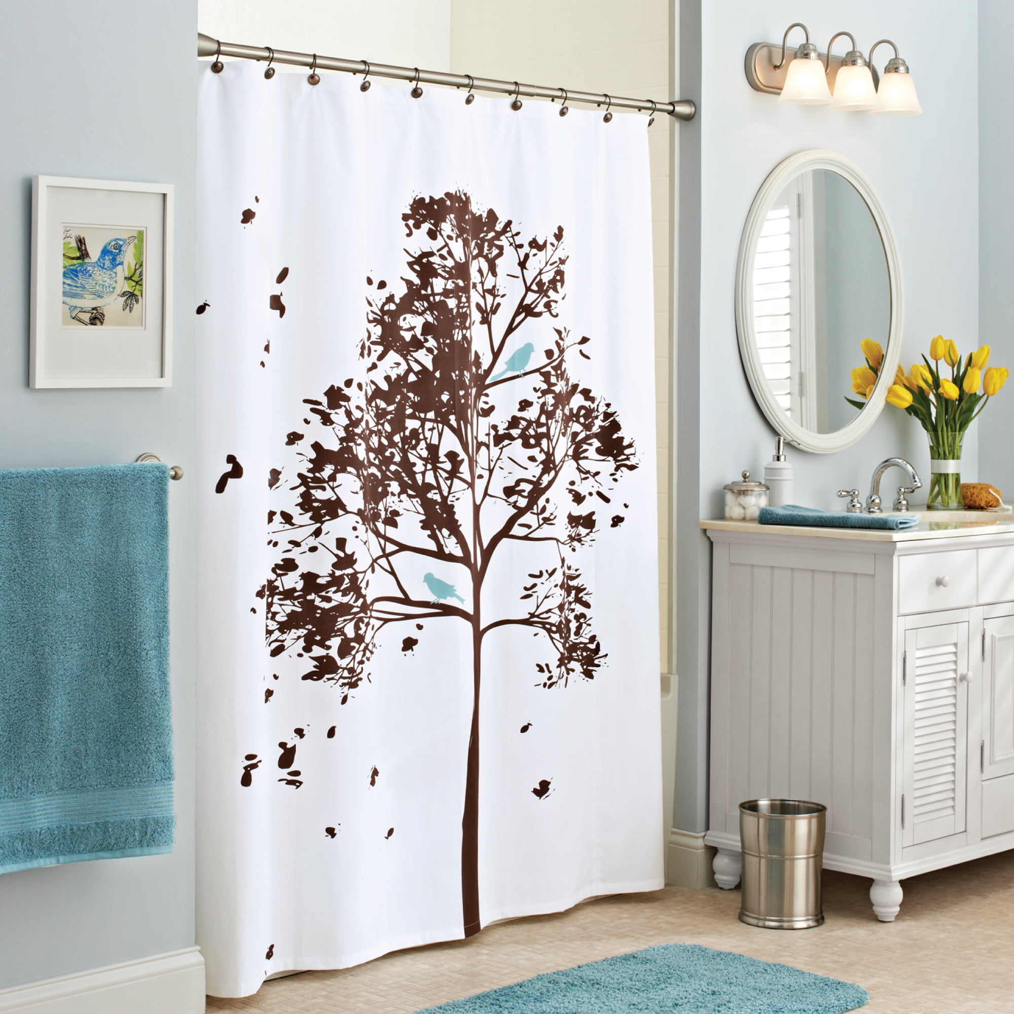 Farley Tree Design Fabric Shower Curtain, 72" x 72", Brown, Better ...