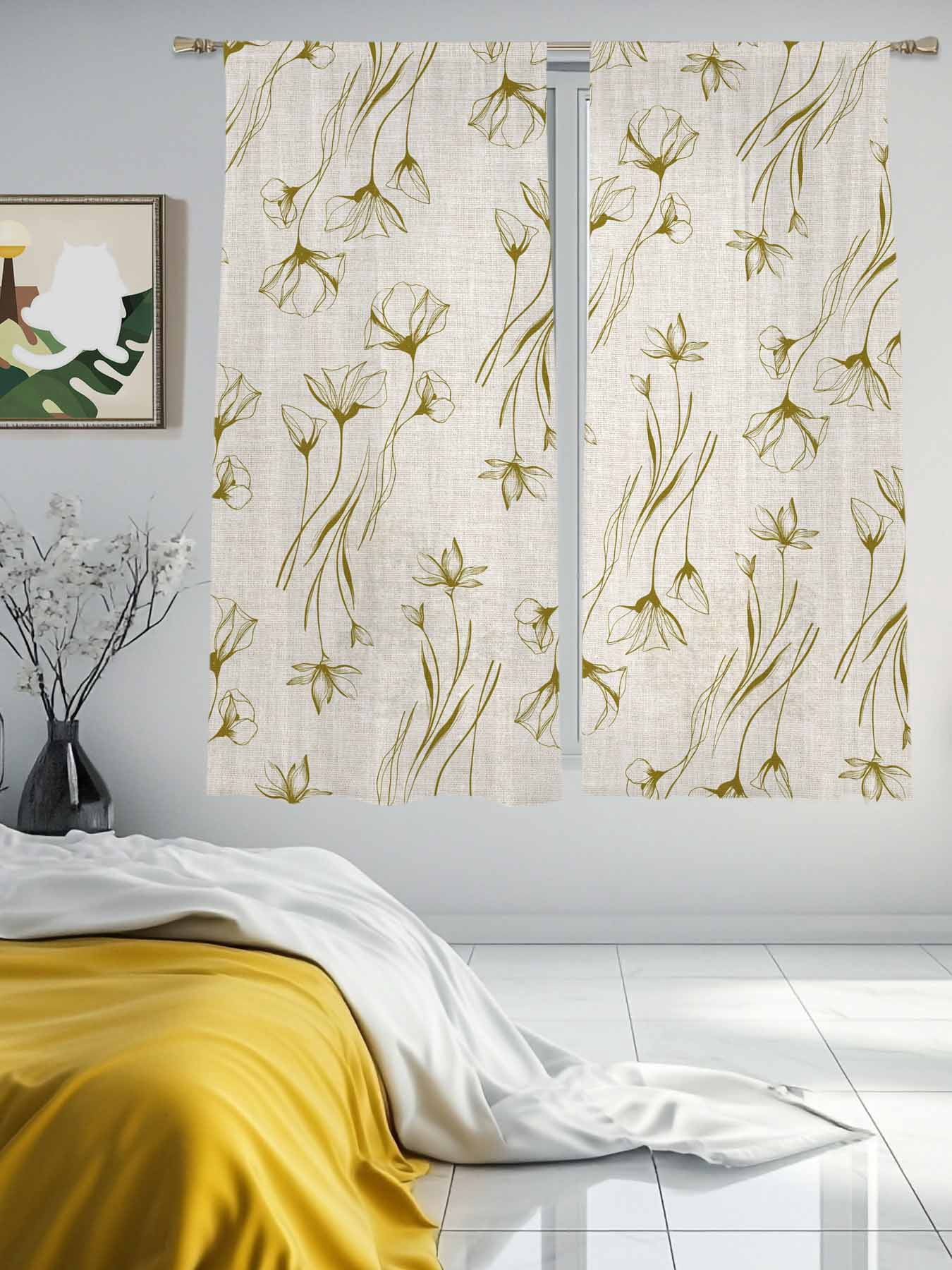 Farm Abstract Flower Texture Chiffon Sheer Curtains 63 Inches Long ...