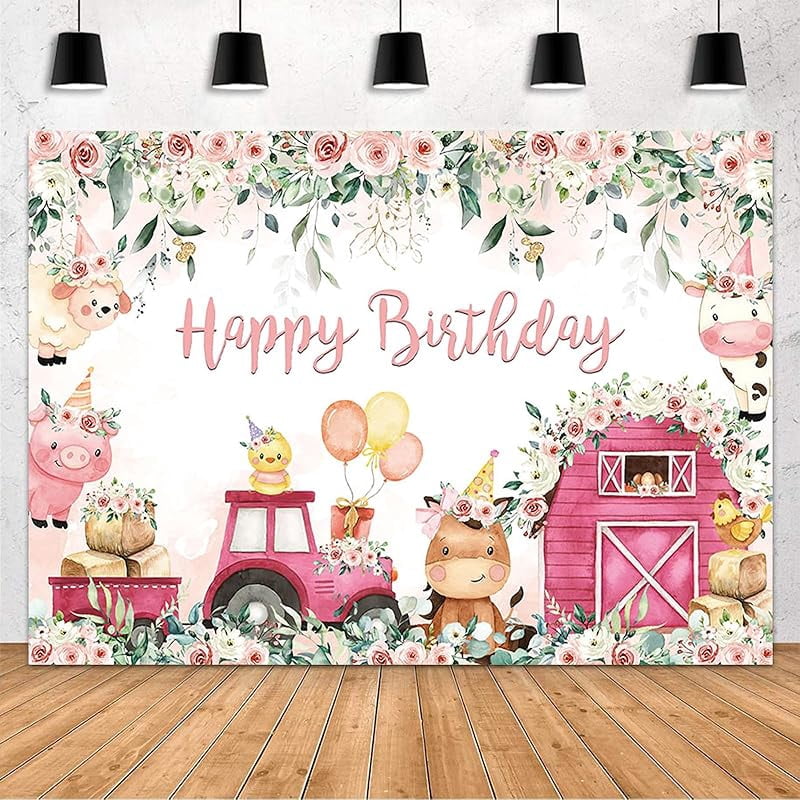 Farm Aniamls Happy Birthday Backdrop for Boys Greenery Eucalyptus ...