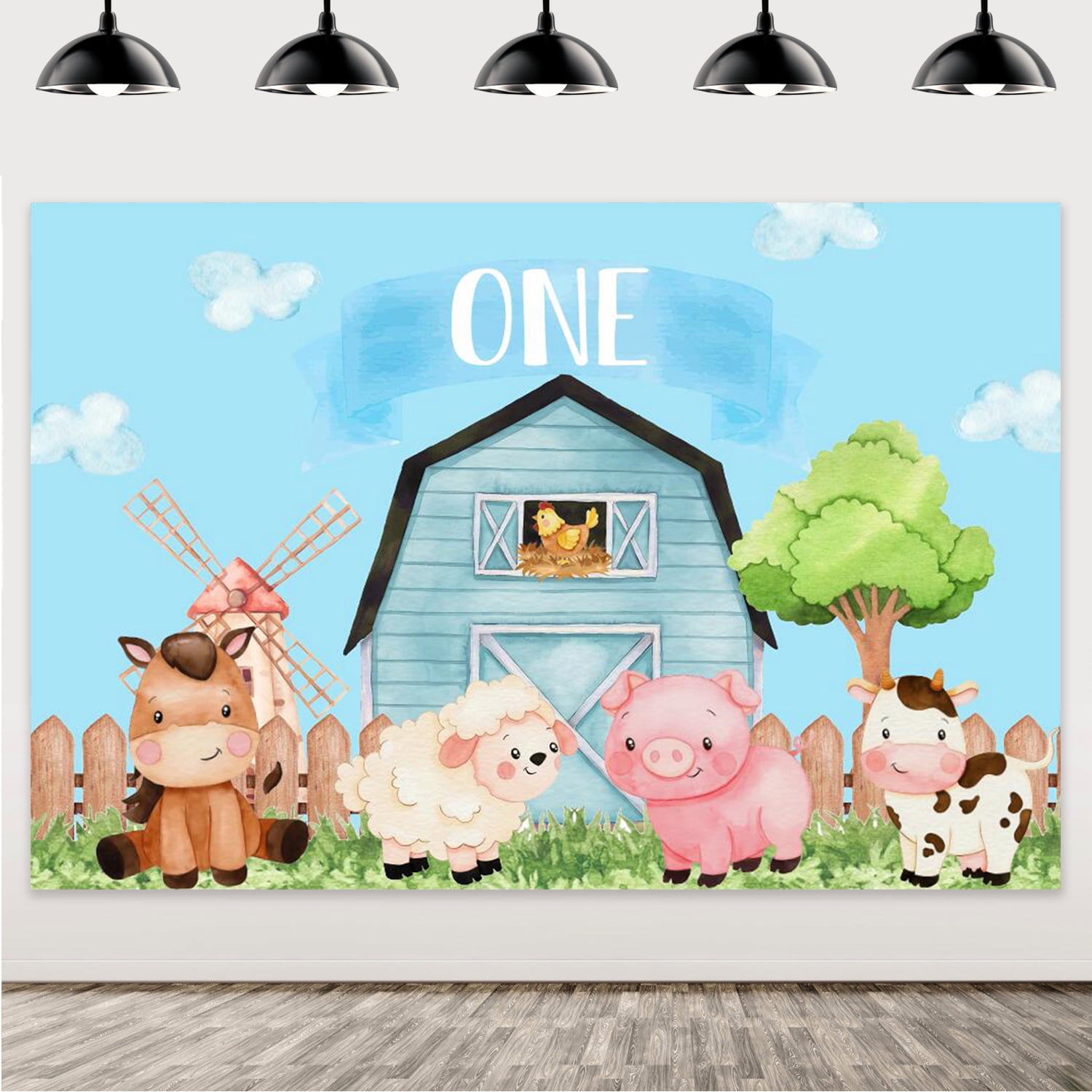 Farm Animal 1st Birthday Decorations Baby Boy - Blue Barnyard Cow Print ...