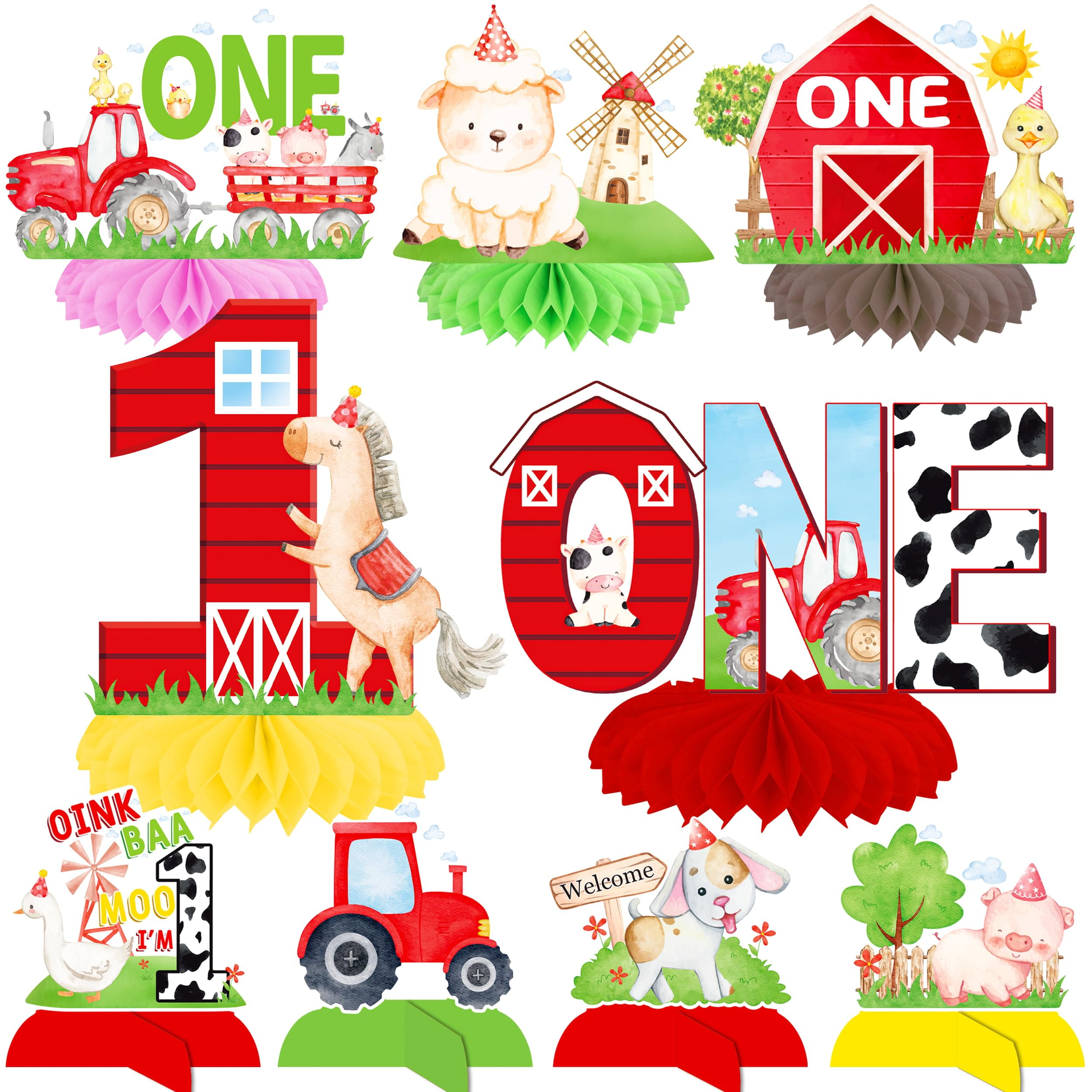 Farm Animal 1st Birthday Party Honeycomb Centerpieces Farm Theme 1st ...