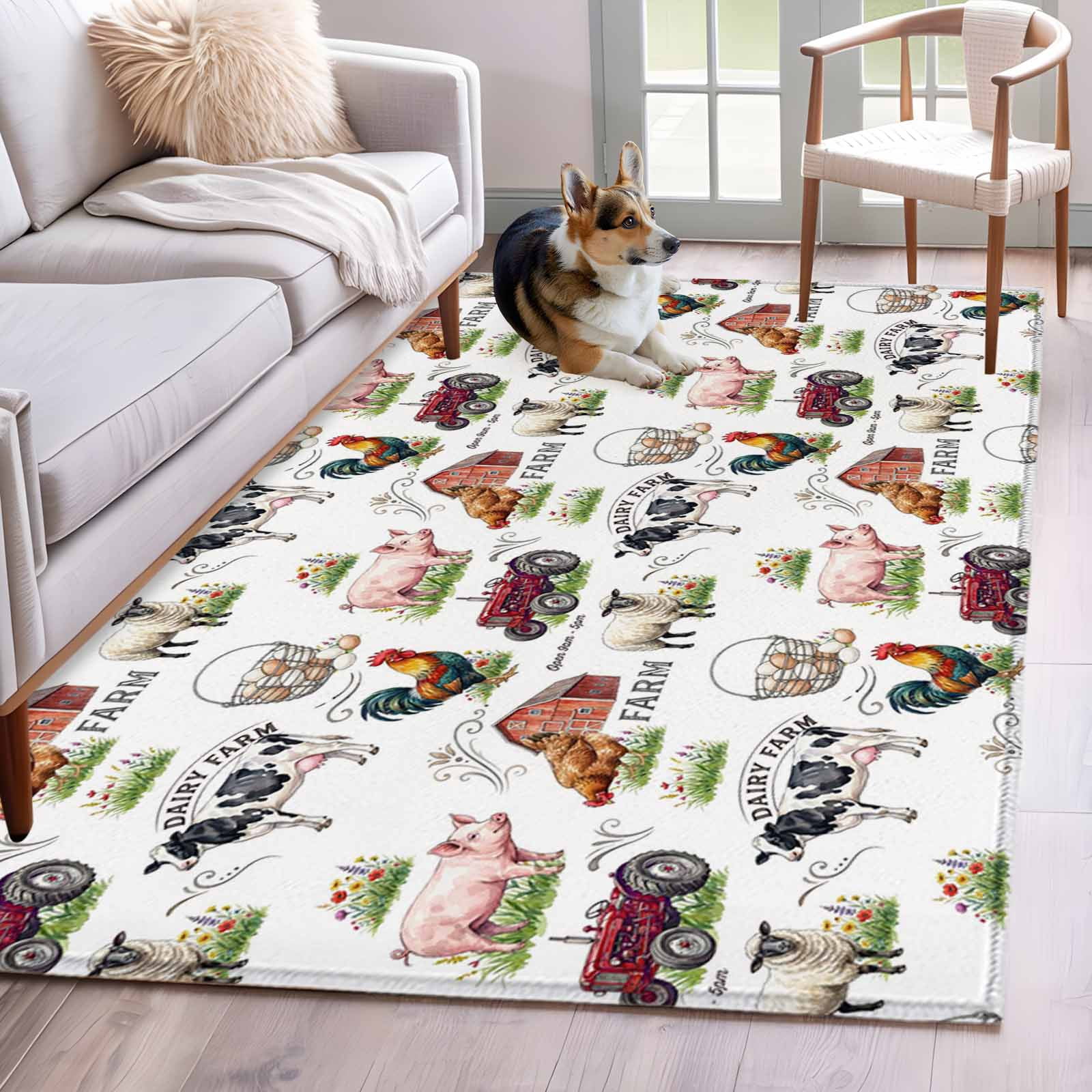Farm Animal 2.7x5 Rug for Office Desk Chair Area Small Bedroom, Country ...