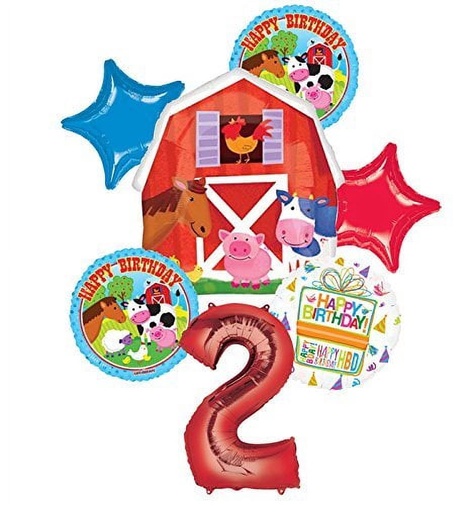 Farm Animal 2nd Birthday Party Supplies and Barn Balloon Bouquet ...