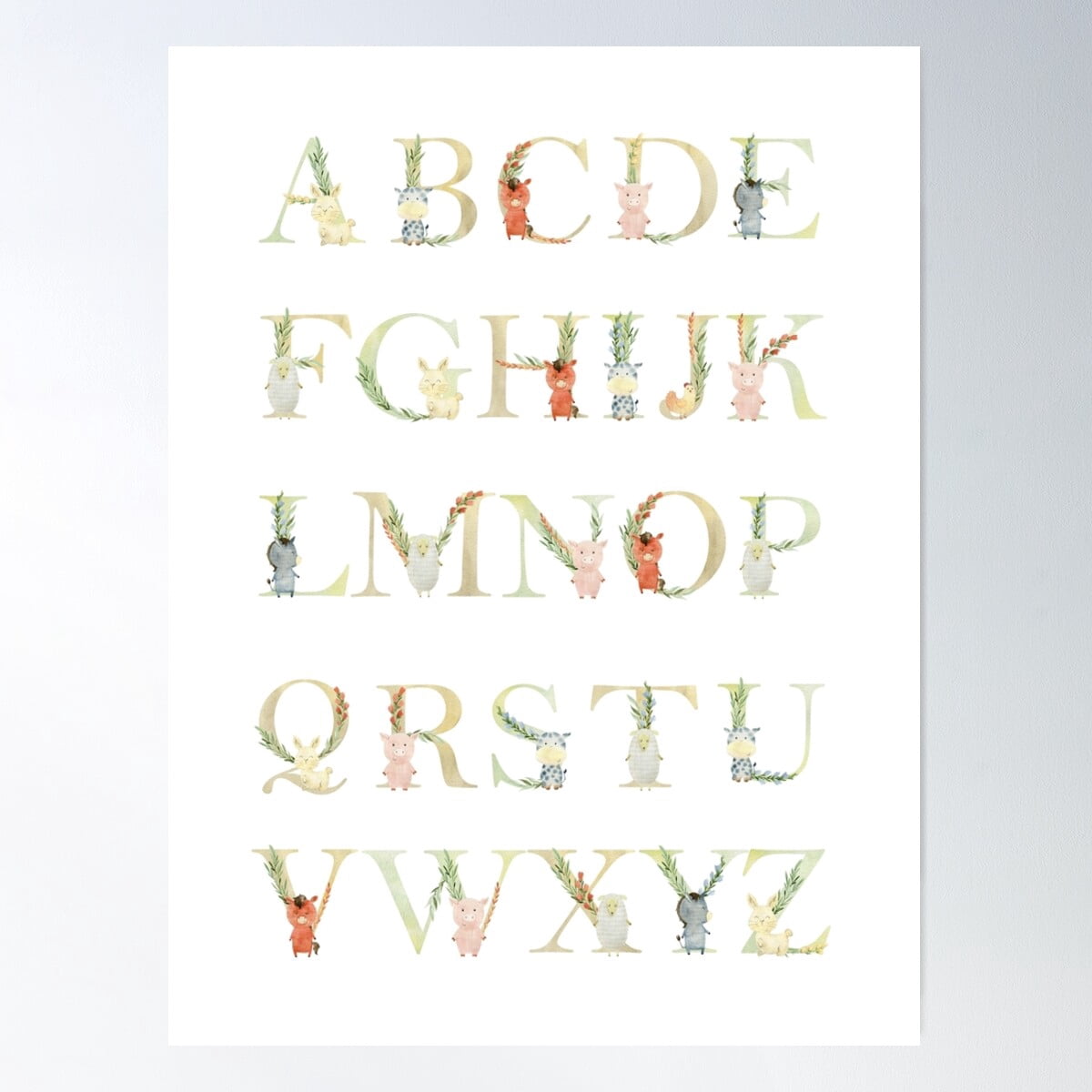 Farm Animal Alphabet Poster Wall Art, Modern Wall Decor For Living Room ...