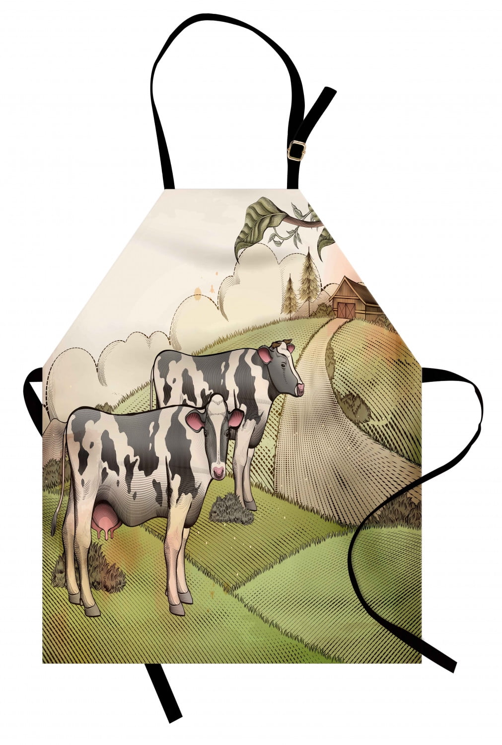 Farm Animal Apron, Vintage Agriculture Illustration of Dairy Cows at ...