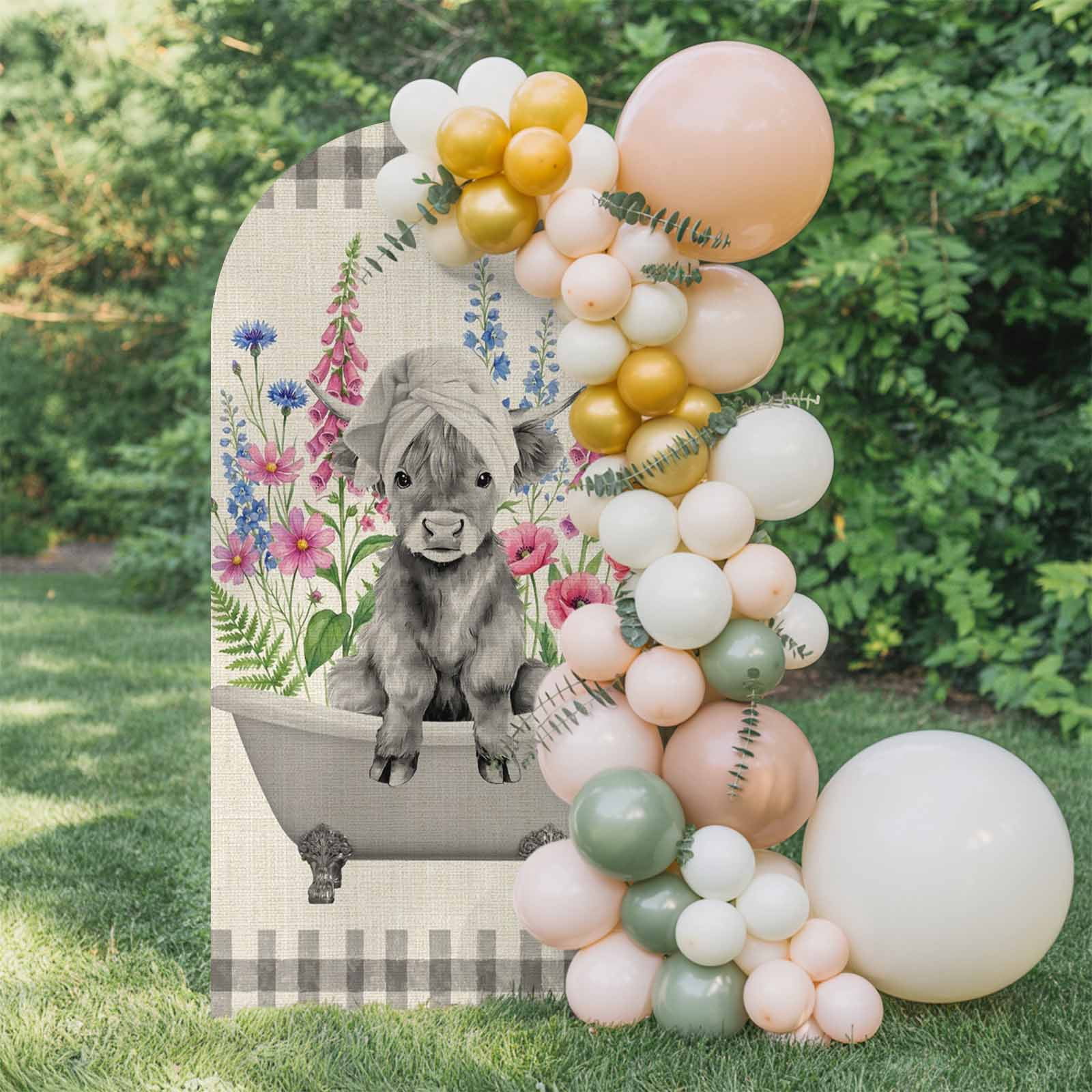 Farm Animal Arch Backdrop Cover 4 FT, Gray Shower Cap Tub Funny Calf ...