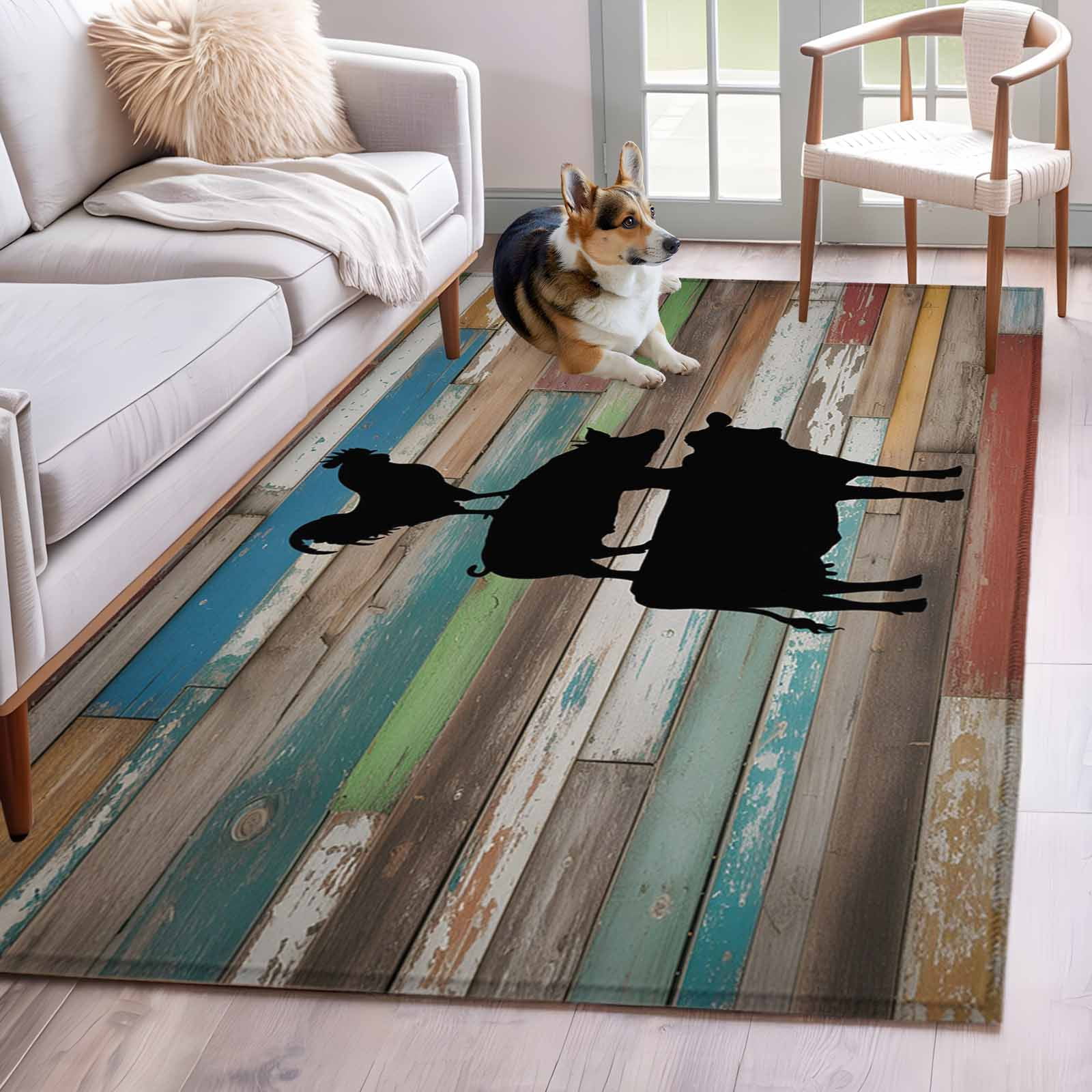 Farm Animal Area Rugs 4x6 ft Chicken Pig Cow Farmhouse Brown Wood Grain ...
