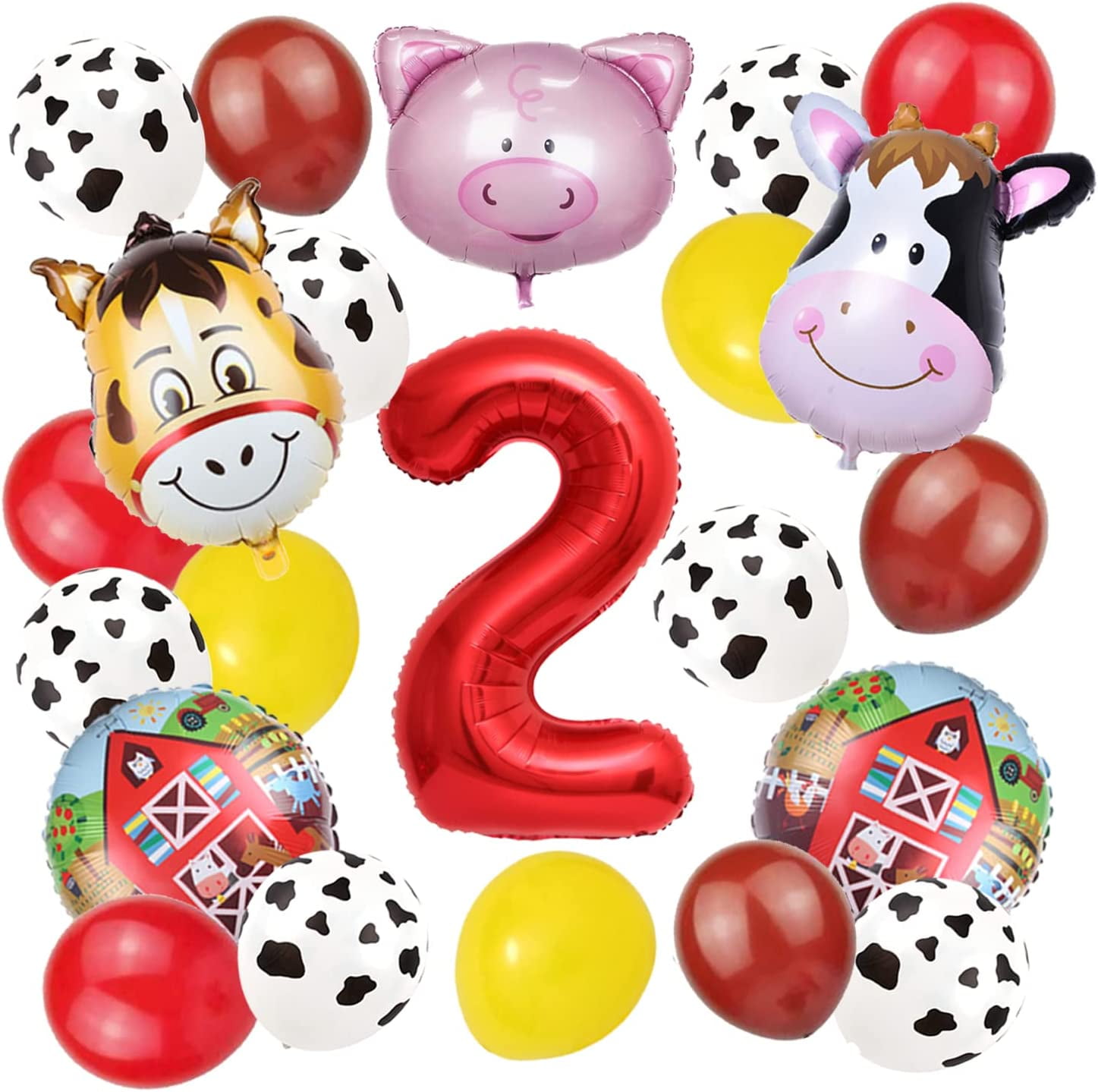 Farm Animal Themed Balloons for 2nd Birthday Party, Cow Print Barnyard ...