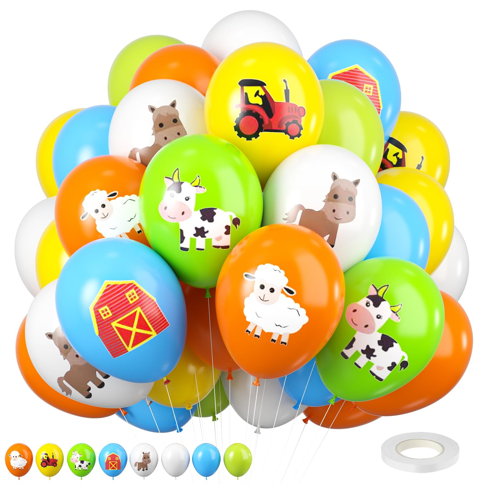 Farm Animal Balloons, 12 Inch Cow Sheep Horse Latex Balloons Blue Green ...