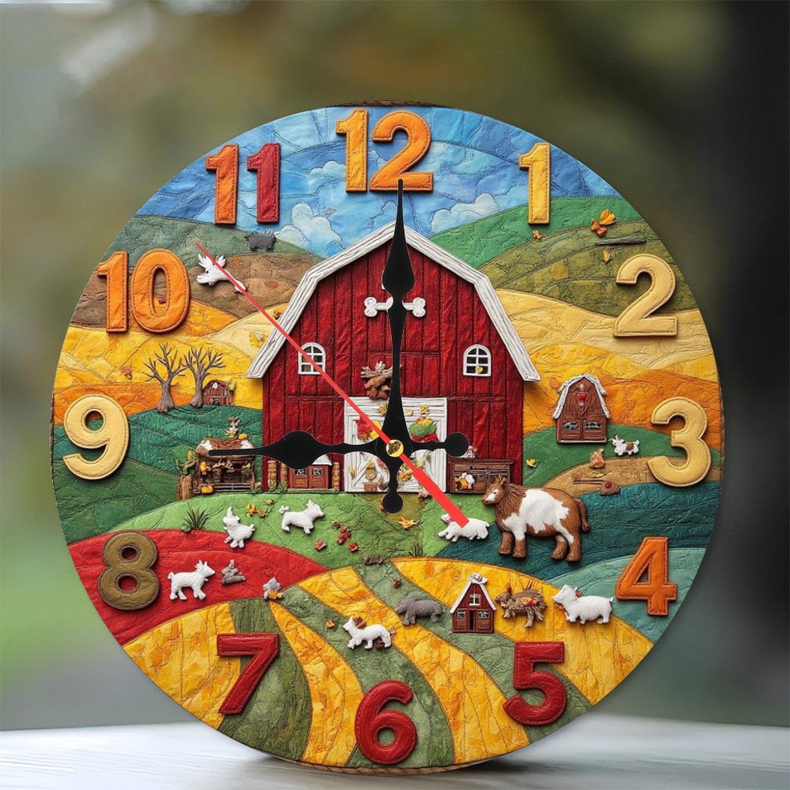 Farm Animal Barn Clock Wall Decor Rustic Country Style 10-Inch Silent ...