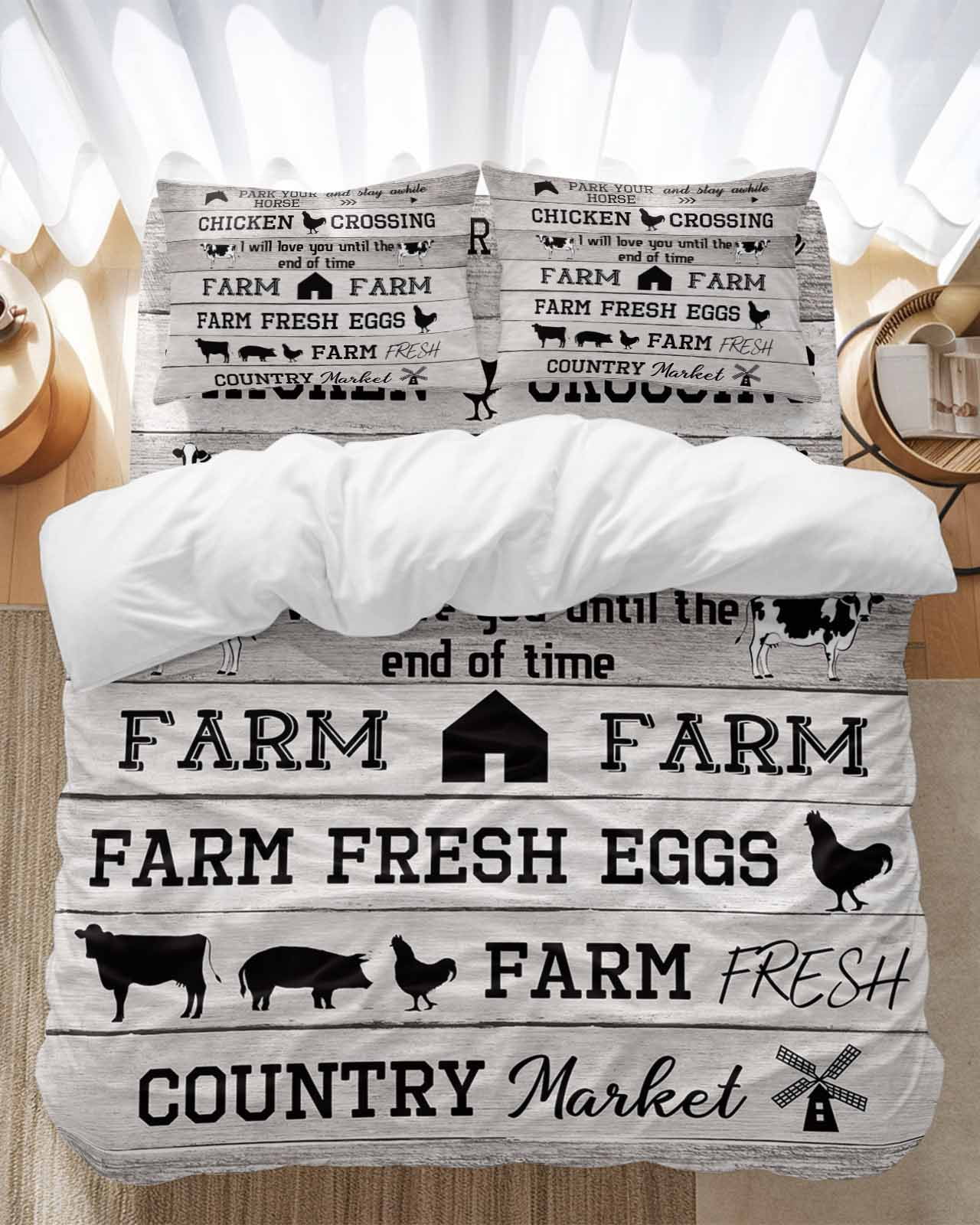 Farm Animal Bedding Duvet Cover Set King Size 4 Pieces Cattle Pig ...