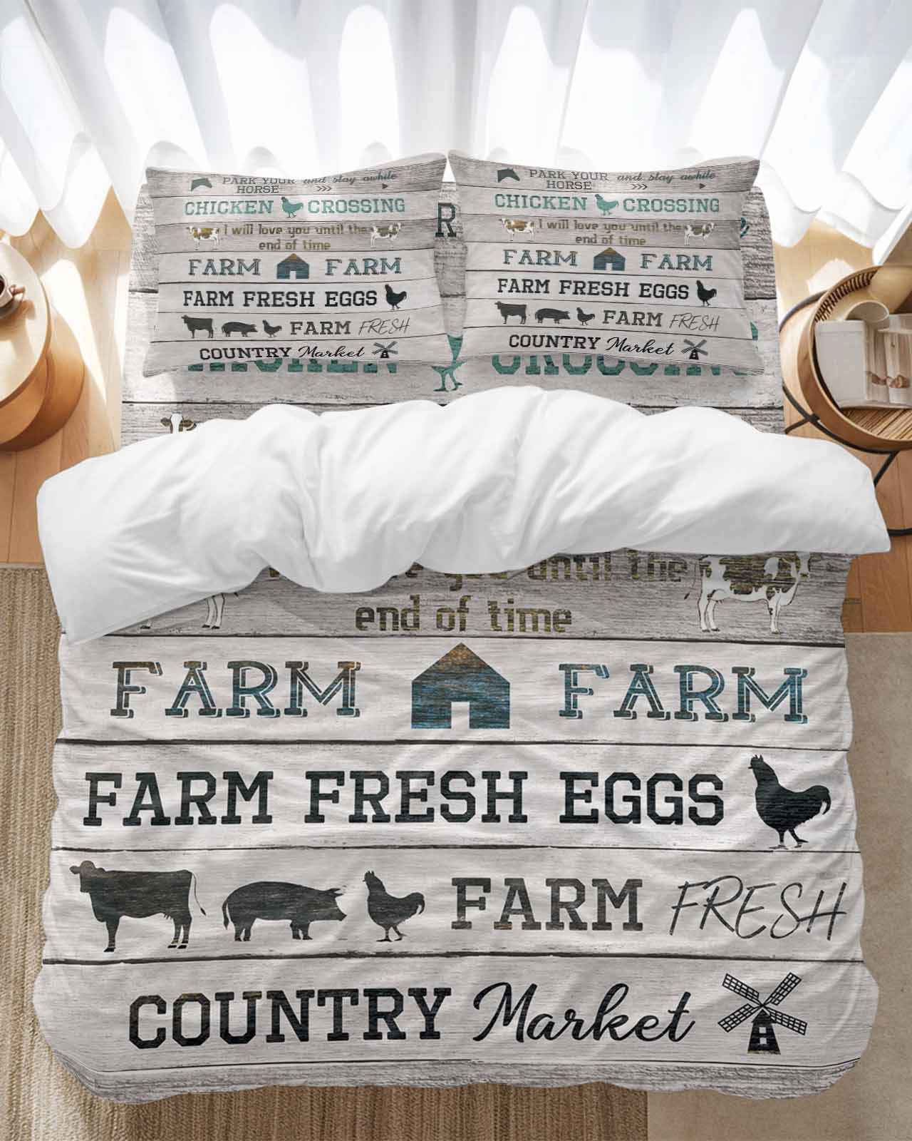 Farm Animal Bedding Duvet Cover Set Queen Size 4 Pieces Cattle Pig ...