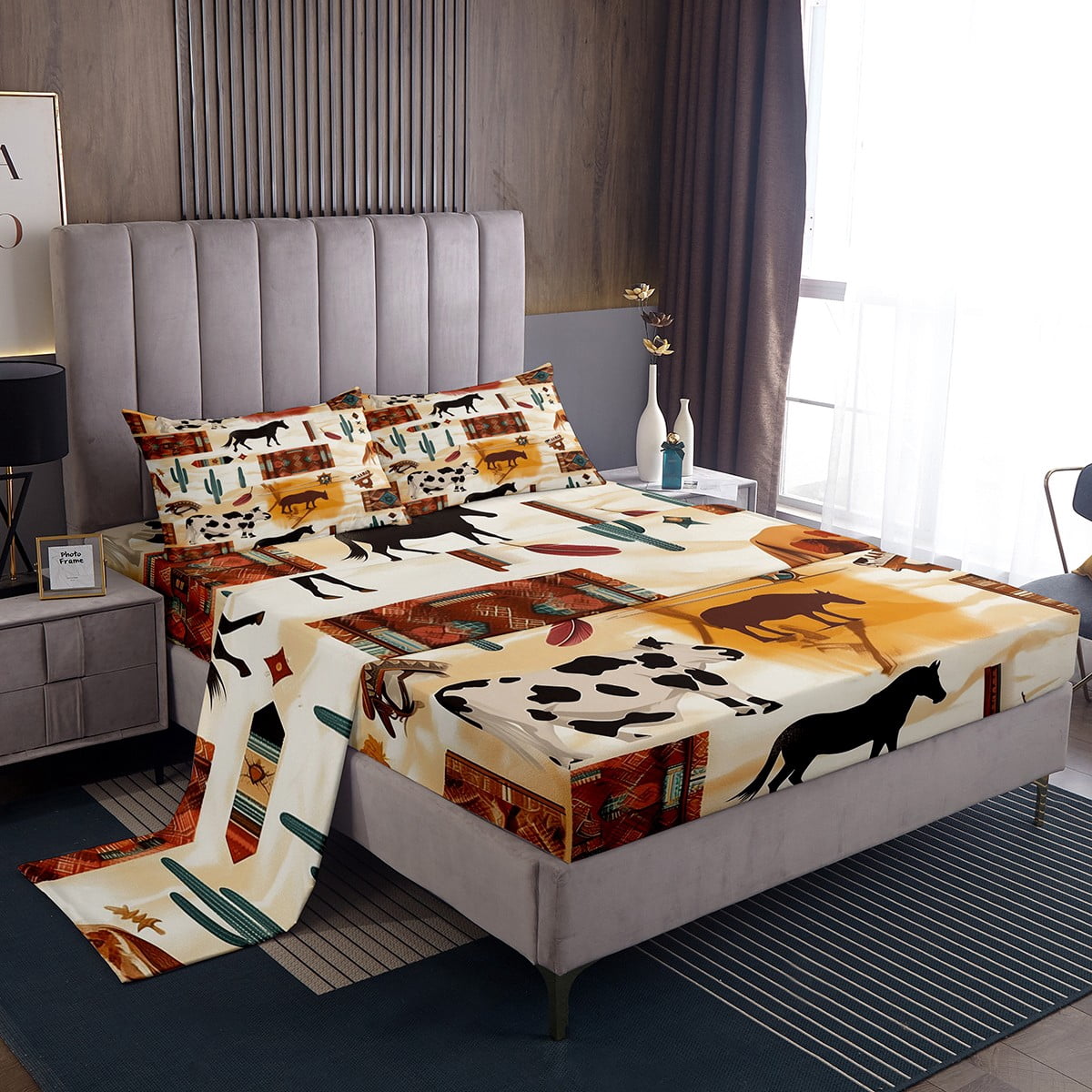 Farm Animal Bedding Set Queen Milk Cow Horse Cactus Bed Sheets Adults ...