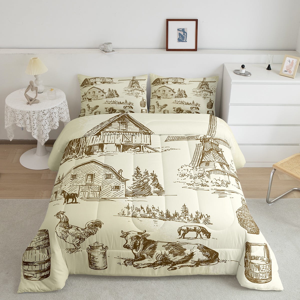 Farm Animal Bedding Twin Rustic Farmhouse Comforter Set, Horse Rooster ...