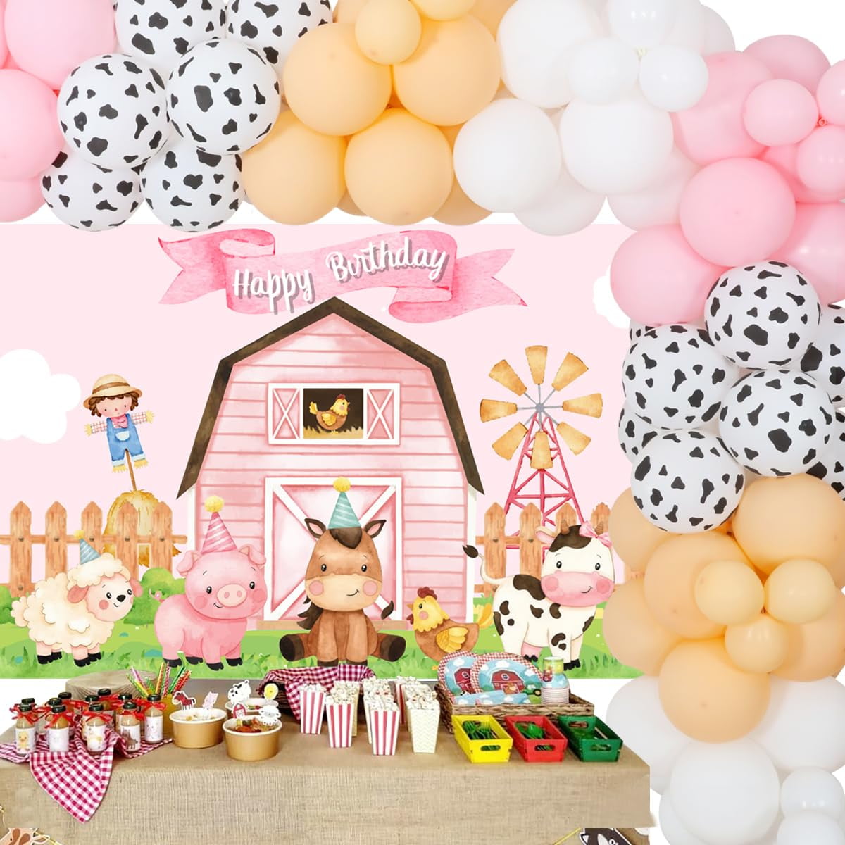 Farm Animal Birthday Party Decorations for Girls, Cow Print Pink ...