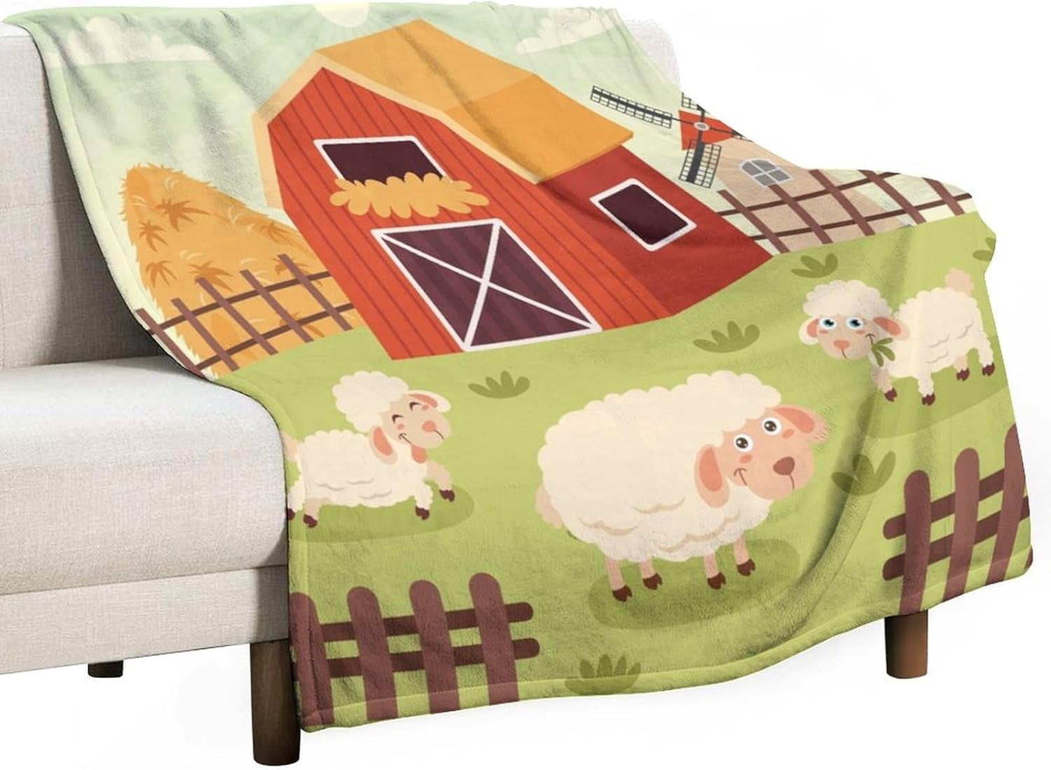 Farm Animal Blanket Rustic Farmhouse Barn Cartoon Cute Sheep Soft Cozy ...