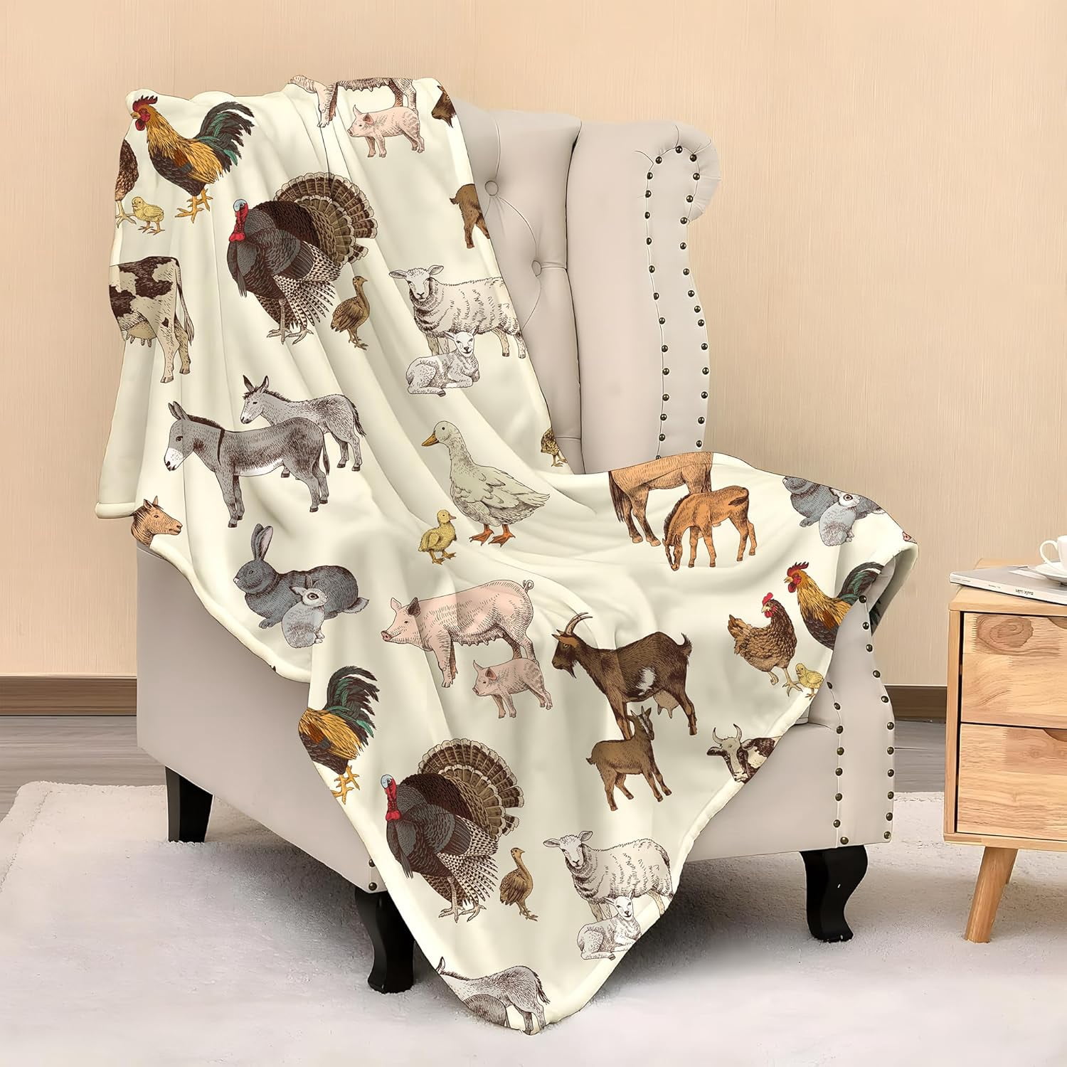 Farm Animal Blanket Throw 50"x40", Cozy Lightweight Plush Cow Chicken ...