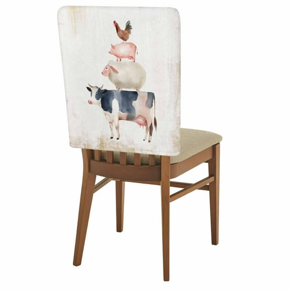 Farm Animal Chair Back Covers Set of 8, Cow Pig Sheep Chicken Vintage ...