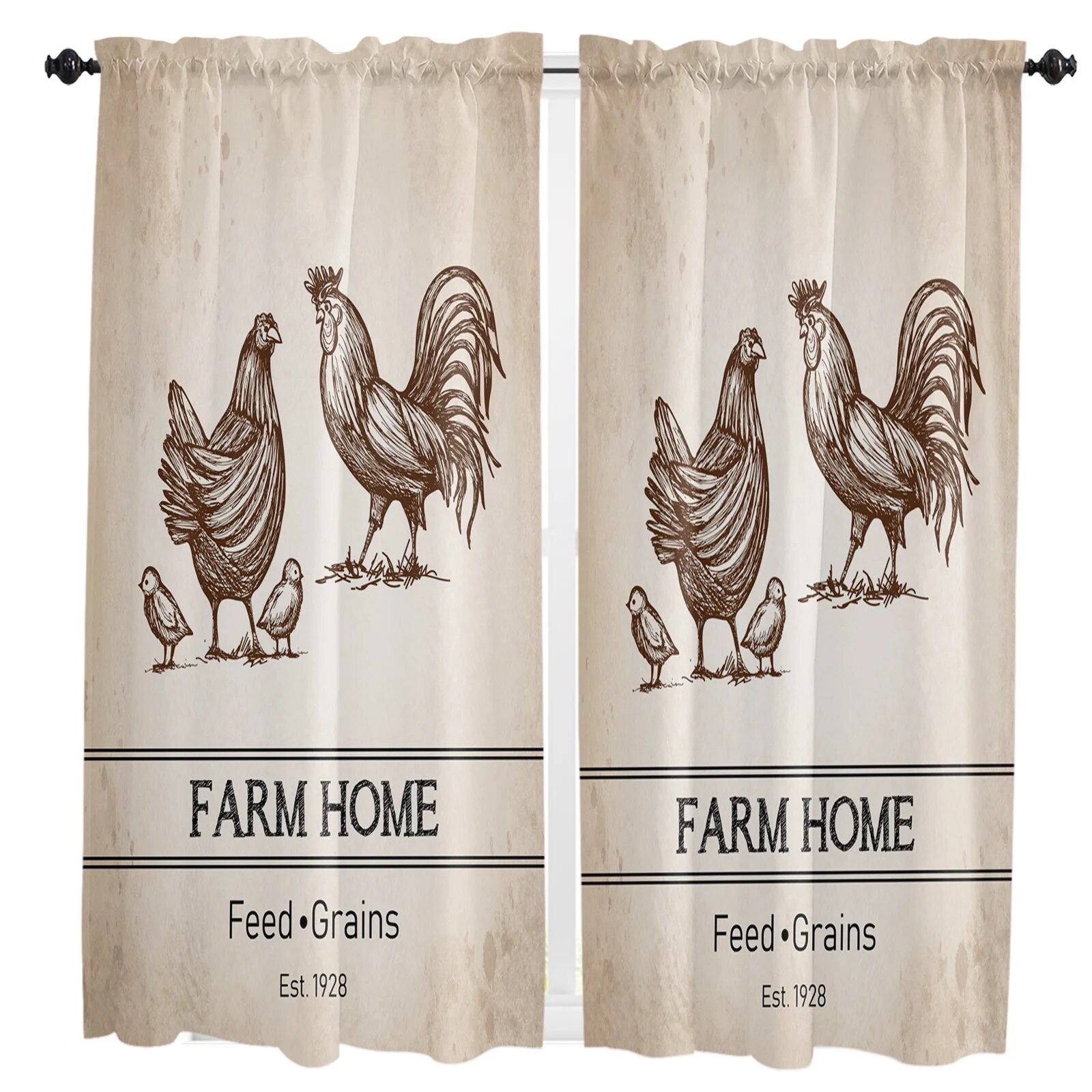 Farm Animal Chicken Family Retro Curtain Home Decoration Living Room ...