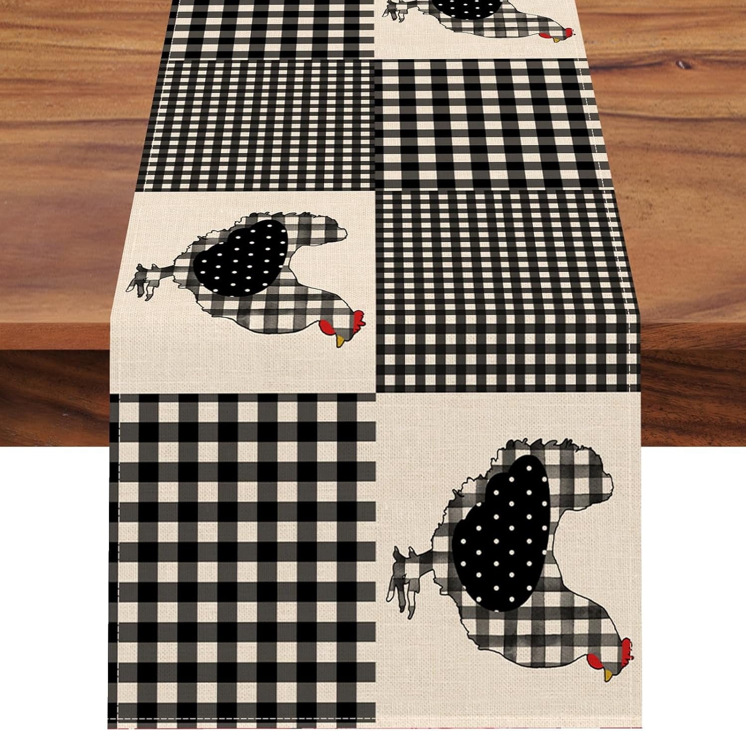 Farm Animal Chicken Hen Black White Buffalo Plaid Check Table Runner ...