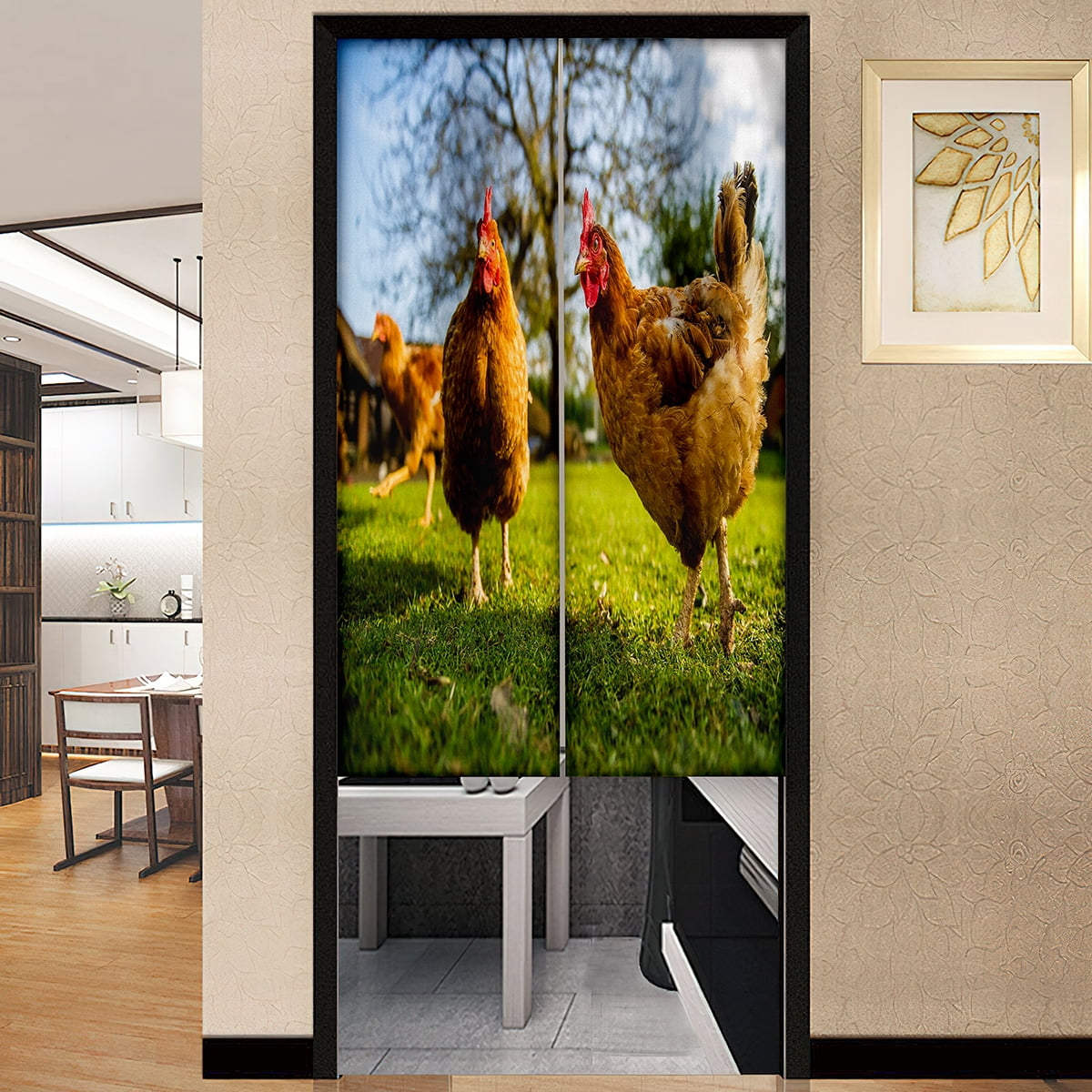 Farm Animal Chicken Japanese Style Door Curtain No Punching Partition ...