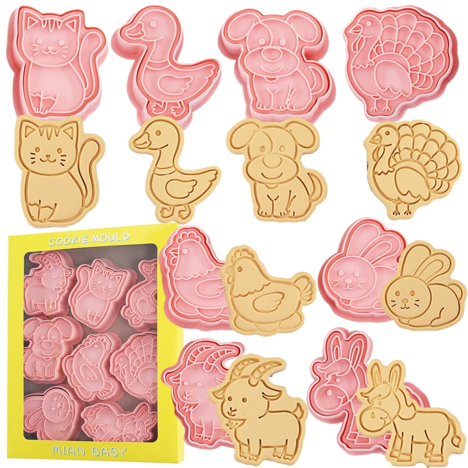 Farm Animal Cookie Cutter Set-8 Plastic Cookie Cutter Stamp- Farm ...