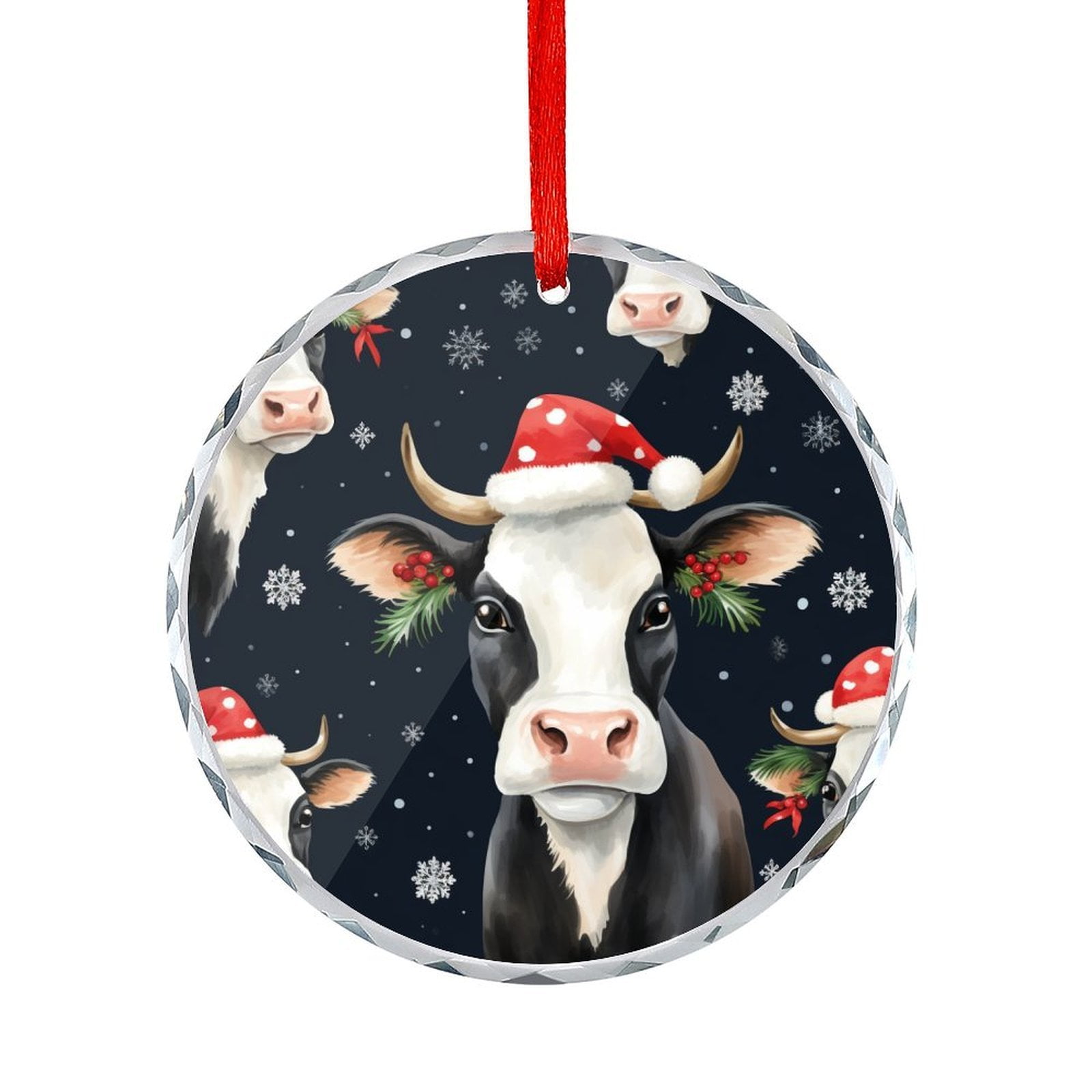 Farm Animal Cow Christmas Crystal Glass Christmas Ornament Cute Cartoon ...