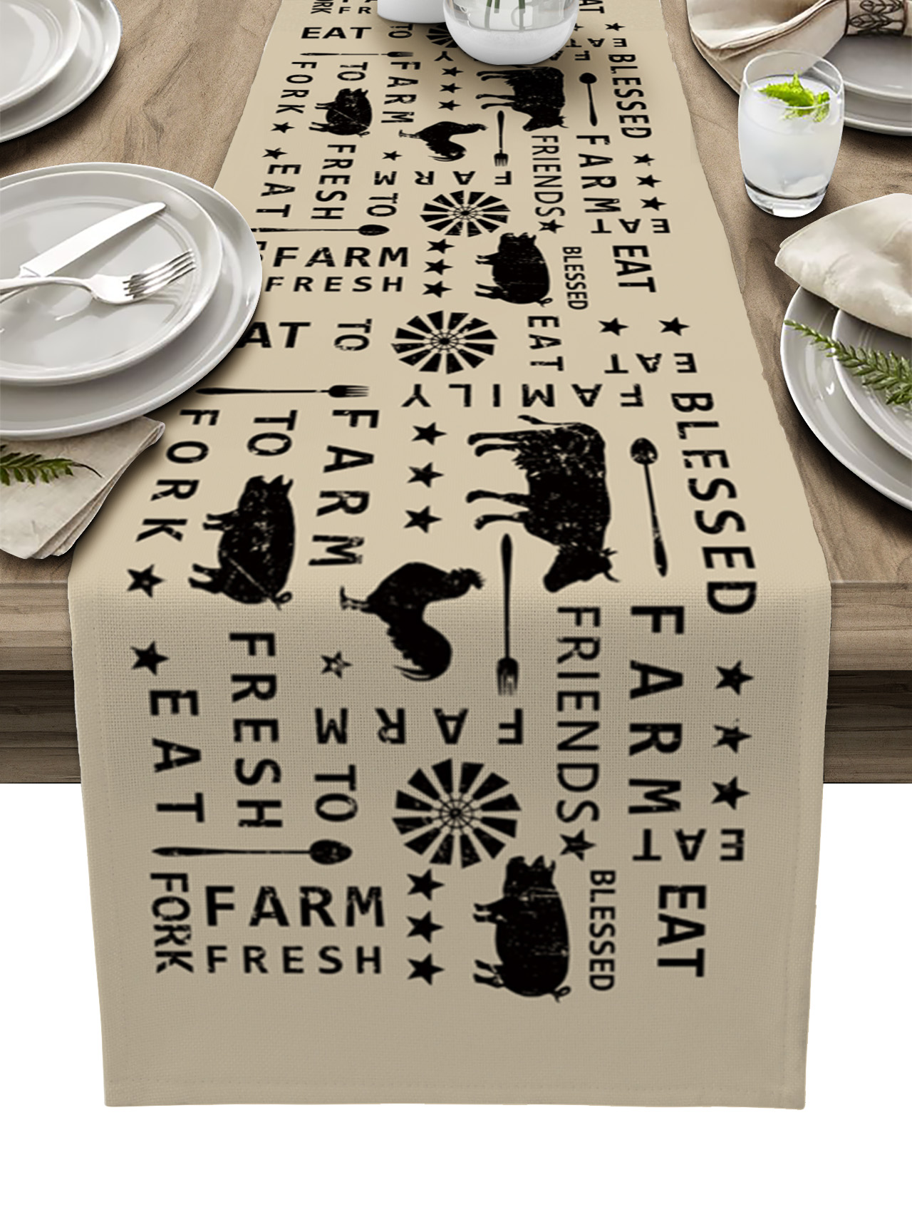 Farm Animal Cow Pig Chicken Table Runner Decoration Home Decor Dinner ...