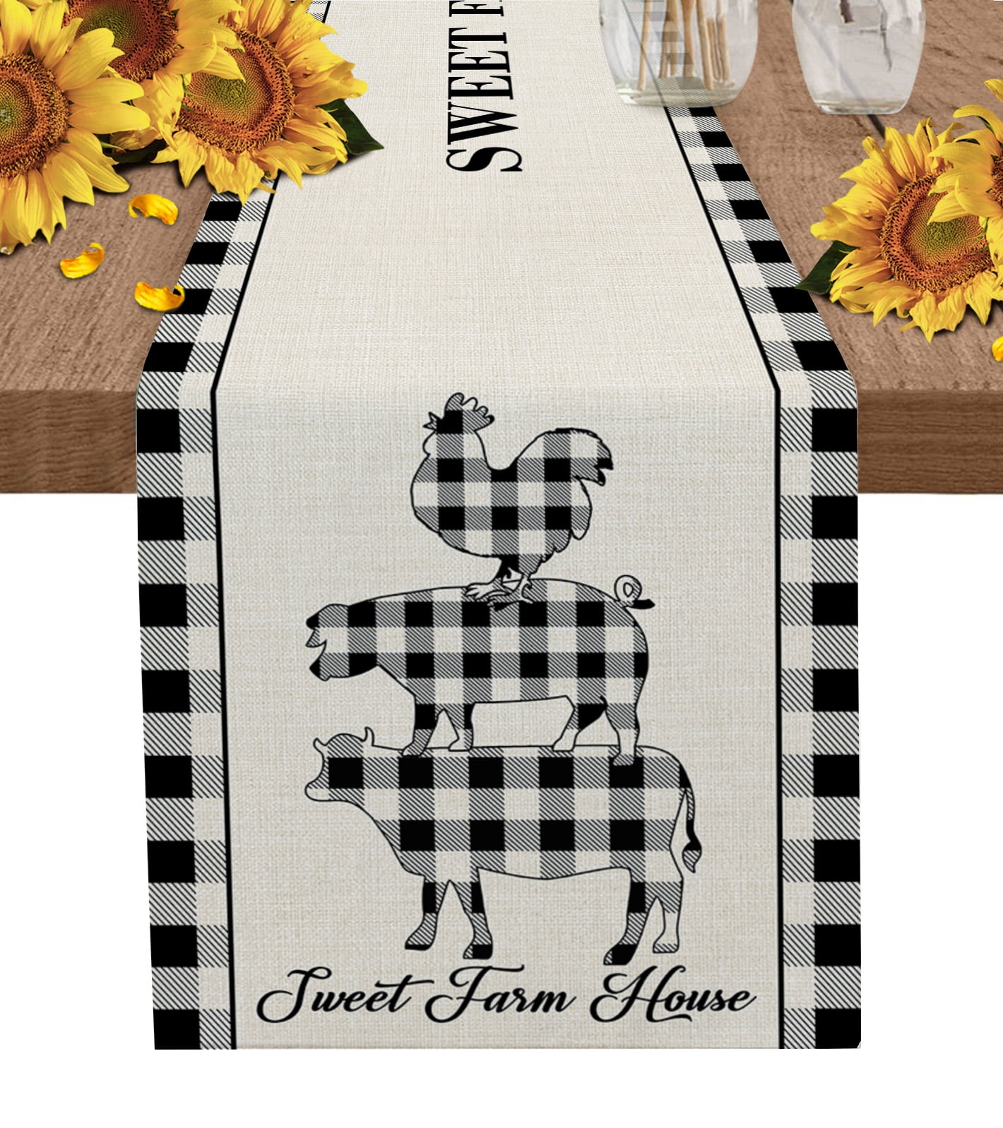 Farm Animal Cow Pig Chicken Table Runner Decoration Home Decor Dinner ...
