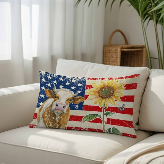 Farm Animal Cow Sunflower Throw Pillow Covers, Decorative Pillow Covers ...