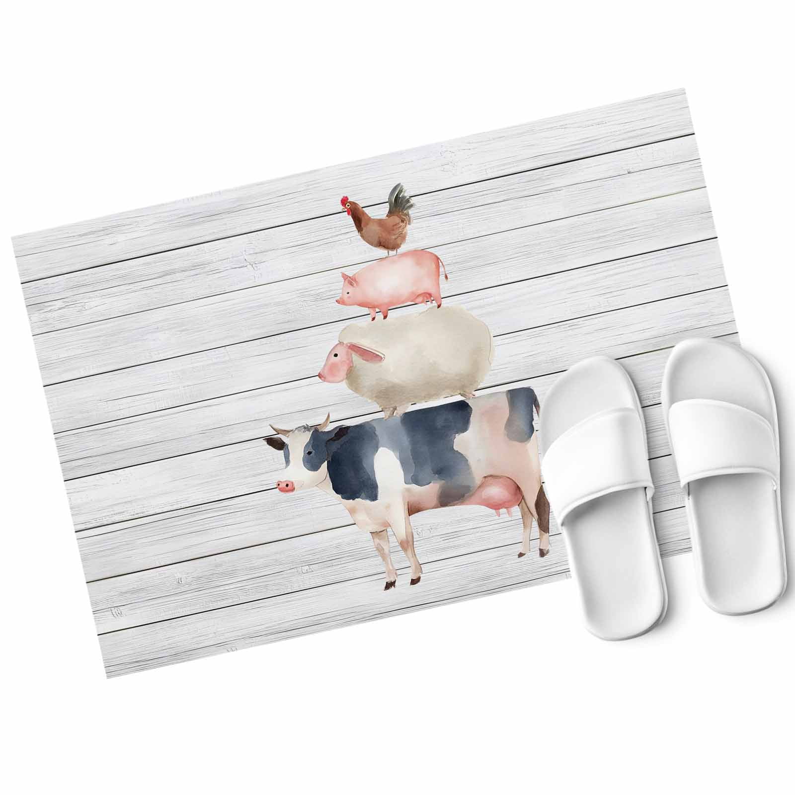 Farm Animal Door Mat Cow Pig Sheep Chicken Wood Grain Non Slip ...