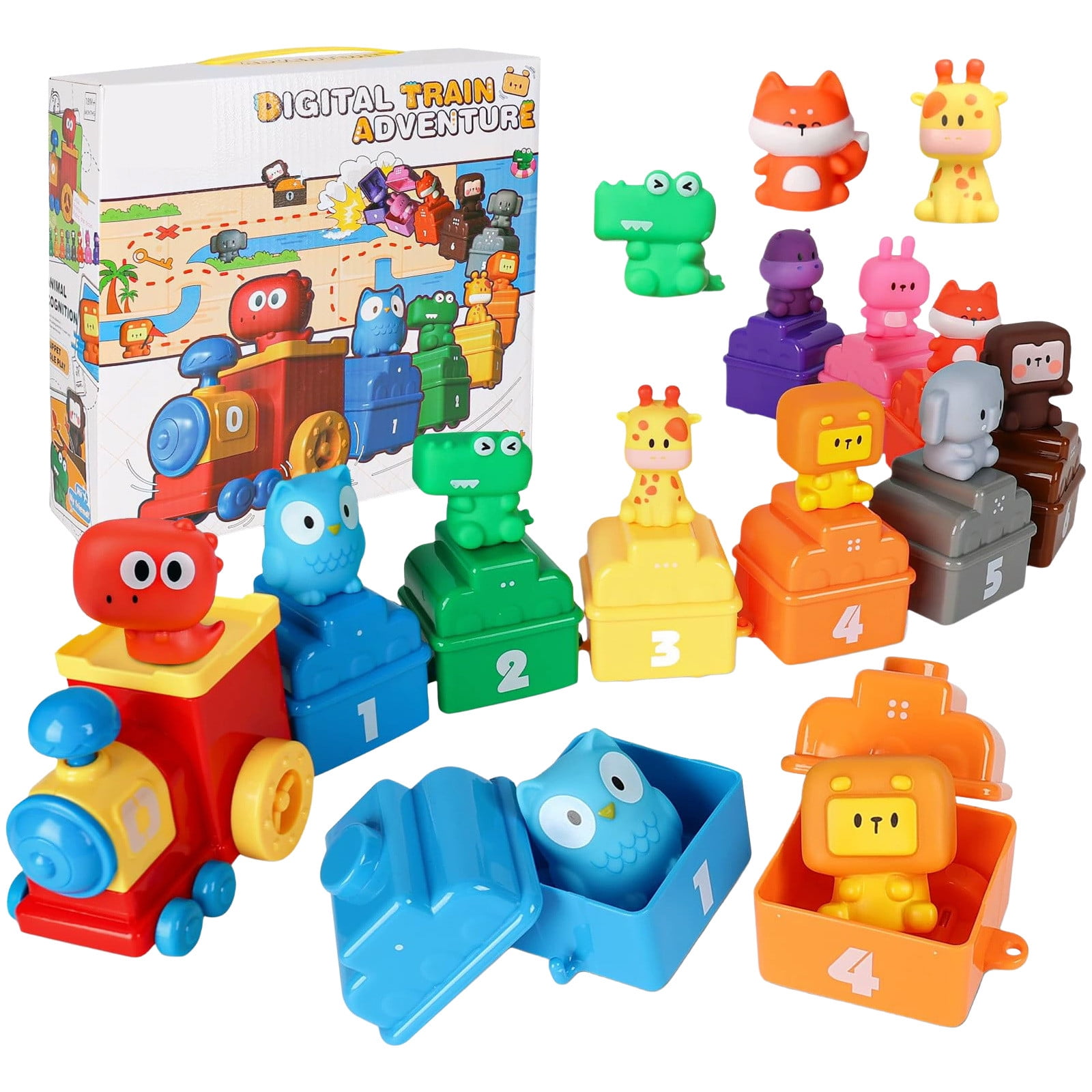 Farm Animal Finger Puppets & Train Matching Puzzle Set for Toddlers 1-3 ...