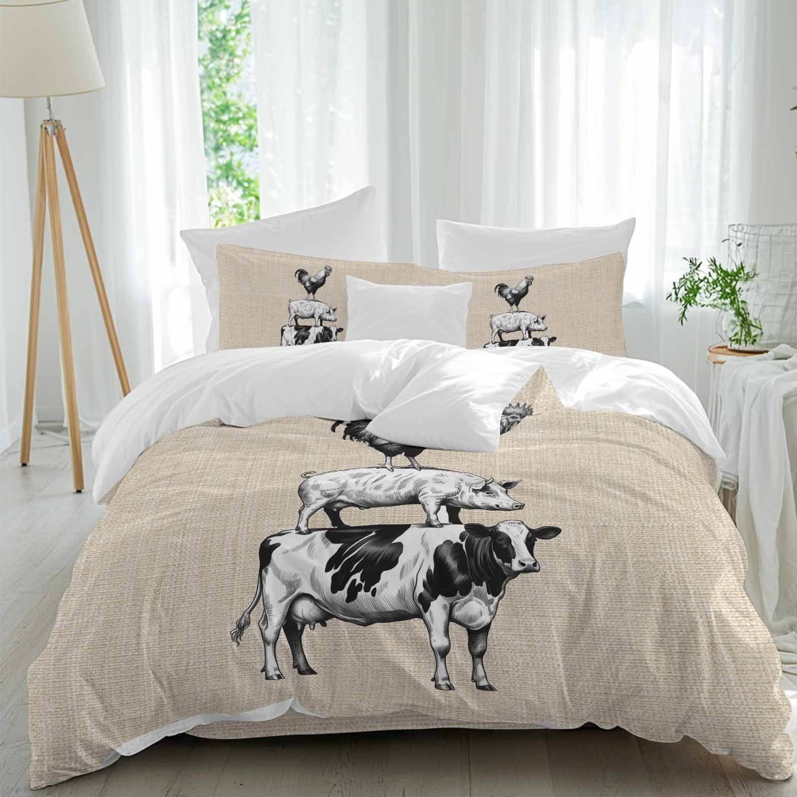 Farm Animal Full Size Comforter Set, Chicken Pig Cow Farmhouse Vintage ...