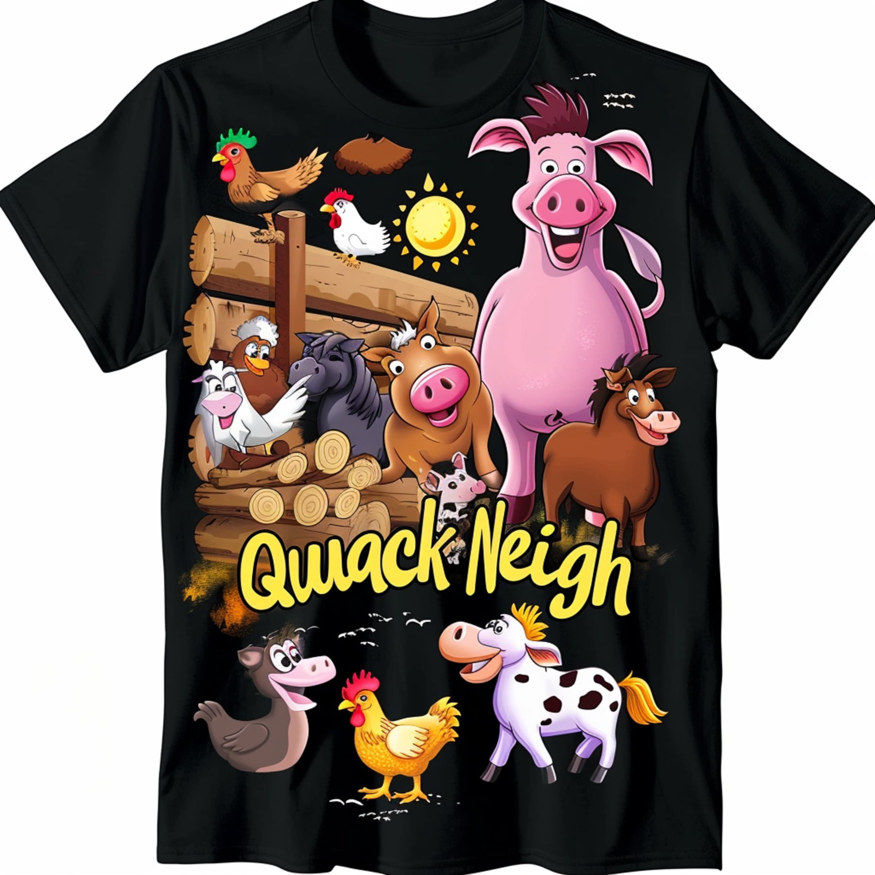Farm Animal Fun: Oink Quack Neigh T Shirt Colorful Barnyard Scene with ...